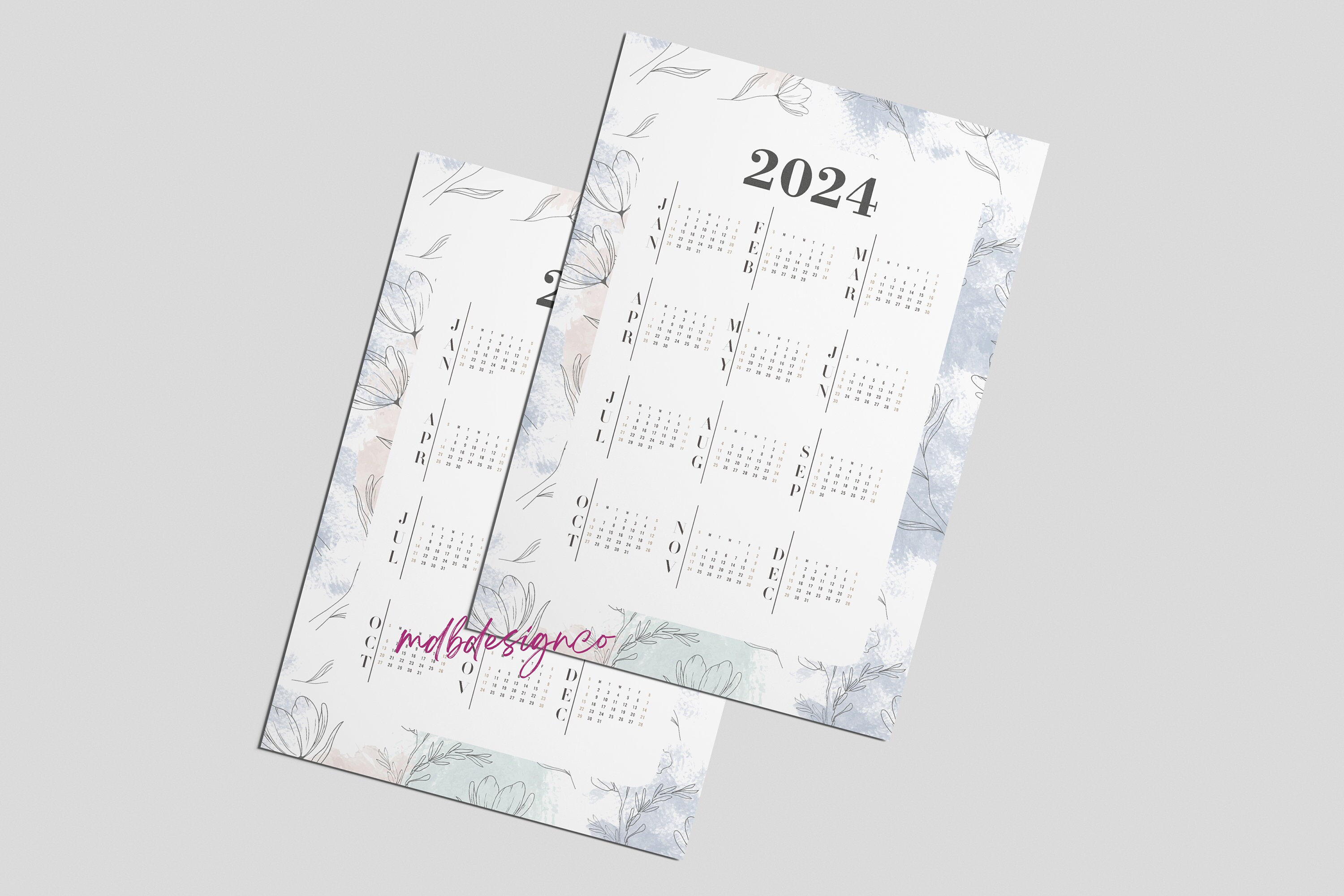 Digital 2024 Calendar 2024 Yearly Calendar Printable A5-A4-A3 Size - Etsy