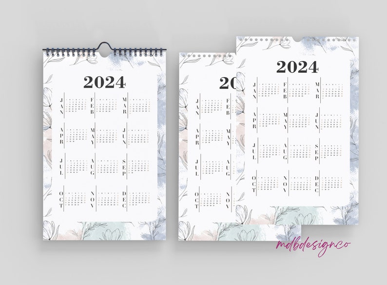 Digital 2024 Calendar 2024 Yearly Calendar Printable A5-A4-A3 Size - Etsy