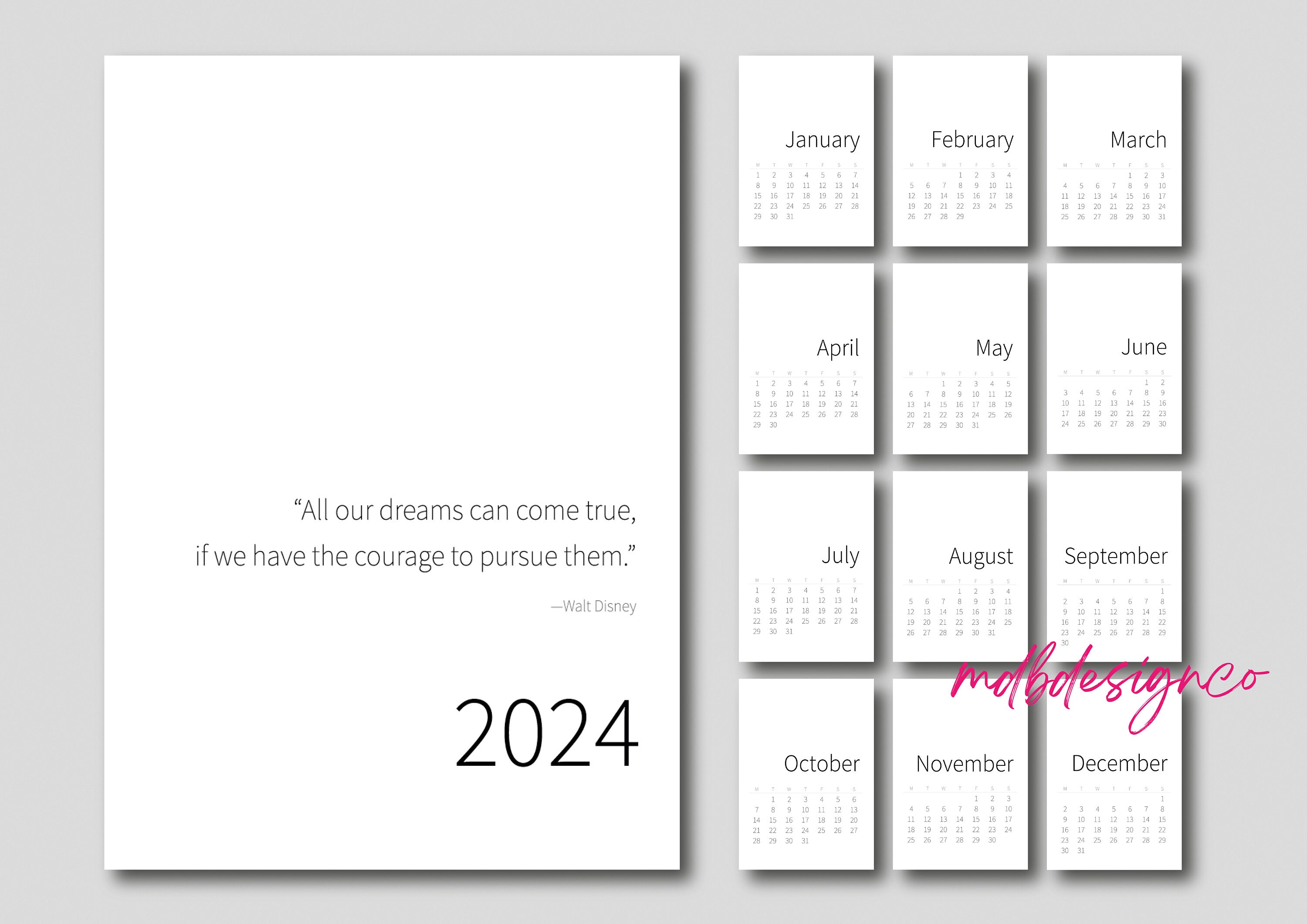 2024 Calendar Minimal 2024 Minimalist Monthly Calendar PDF Printable - Etsy