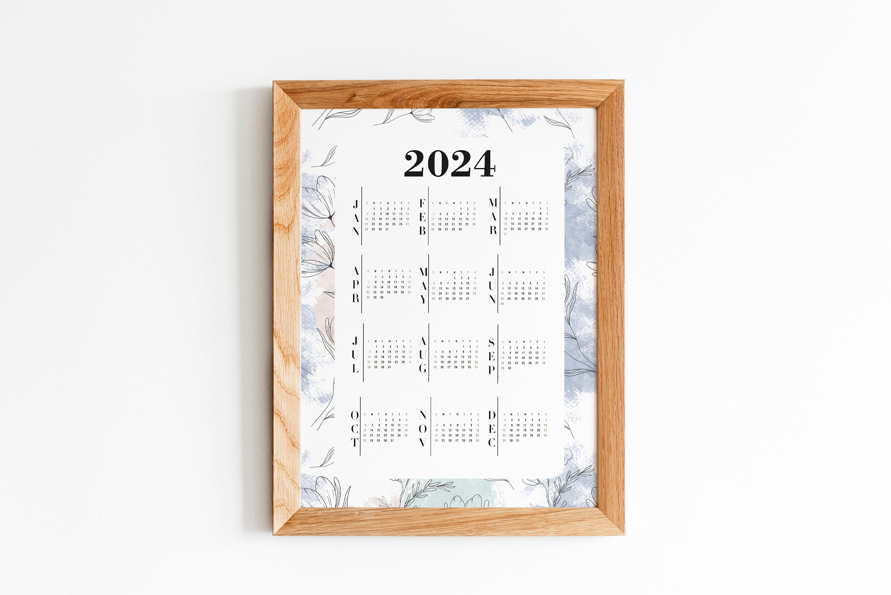 Digital 2024 Calendar 2024 Yearly Calendar Printable A5-A4-A3 Size - Etsy