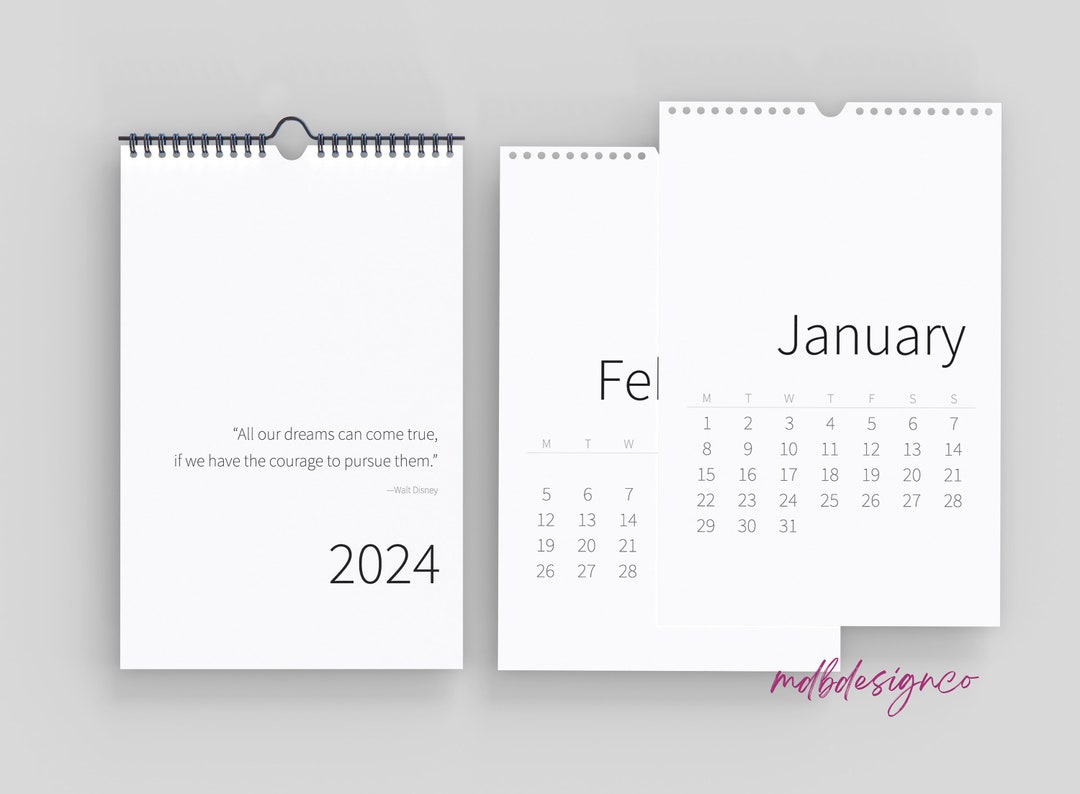 2024 Calendar Minimal 2024 Minimalist Monthly Calendar PDF Printable - Etsy