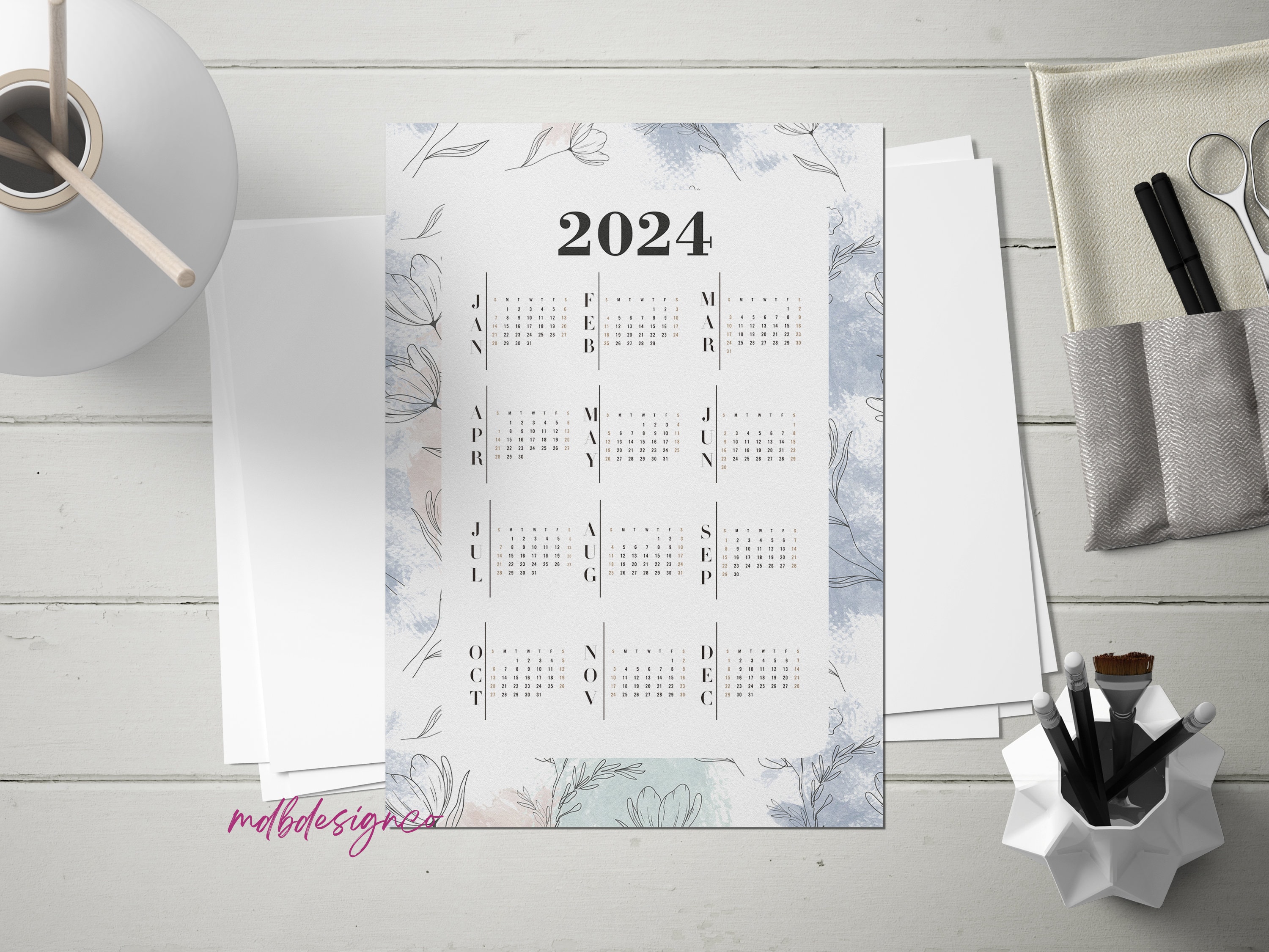 Digital 2024 Calendar 2024 Yearly Calendar Printable A5-A4-A3 Size - Etsy