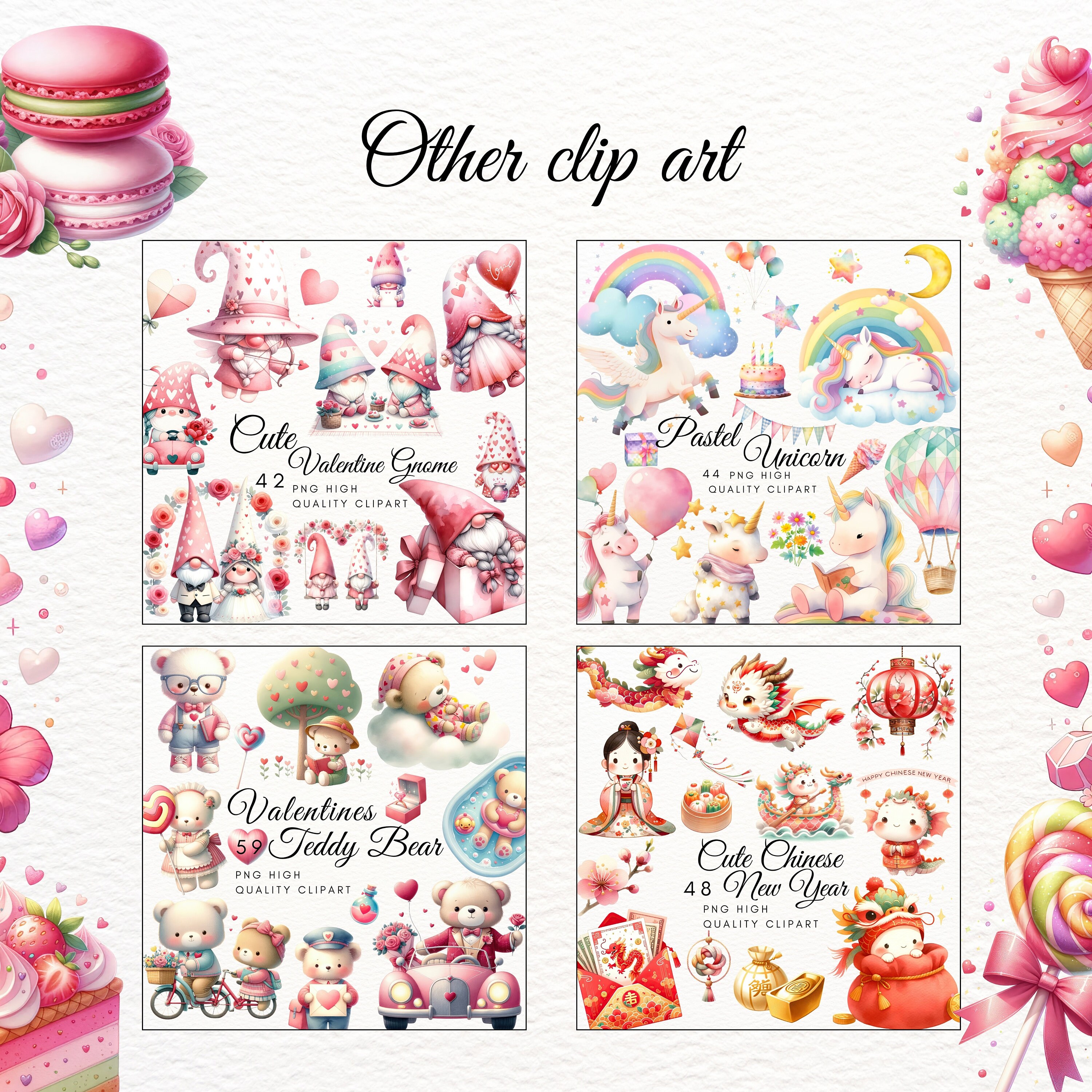 Watercolor Sweets Valentine Clipart: 42 PNG Dessert Graphics (digital ...
