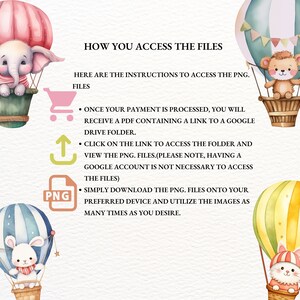 Watercolor Animals in Hot Air Balloon Clipart: Nursery PNG (15 Images ...