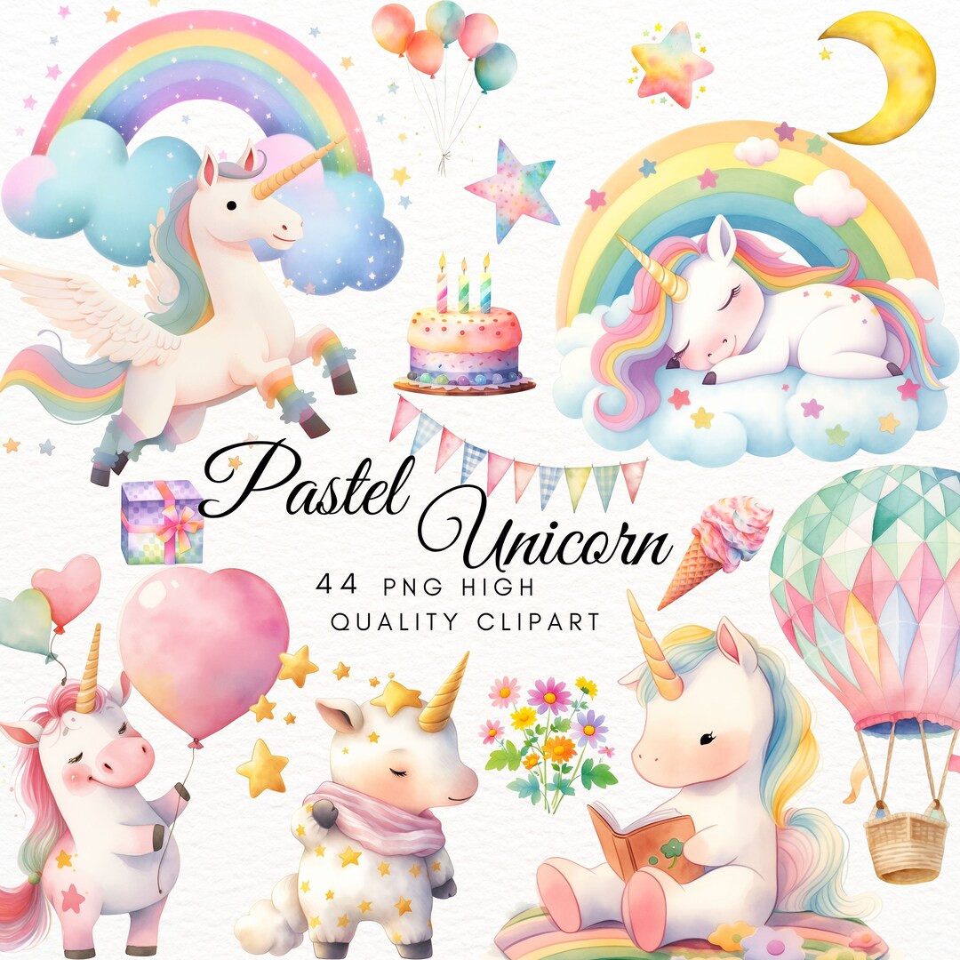 Watercolor Cute Unicorn,instant Download,pastel Unicorn Png,unicorn ...