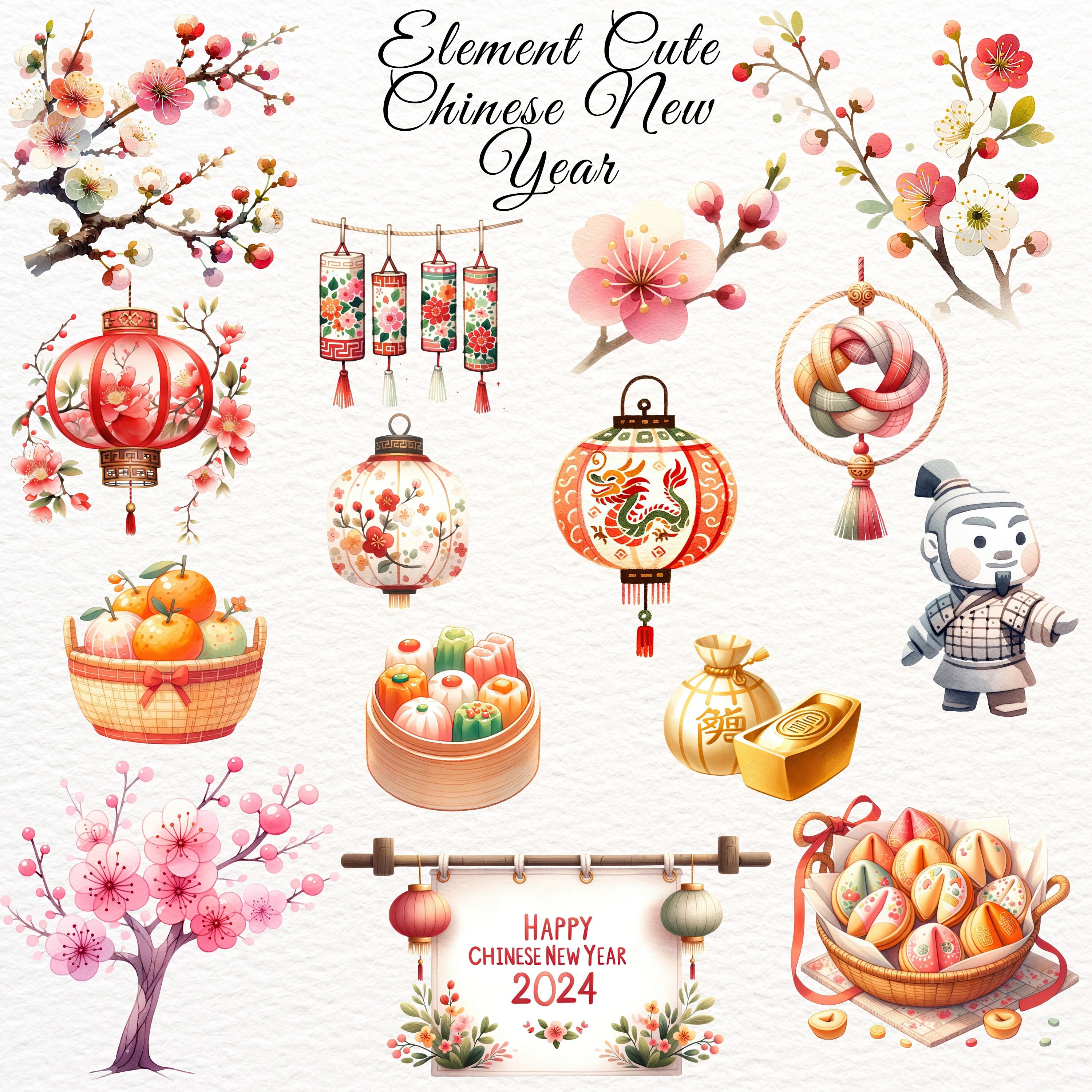 Cute Chinese New Year Watercolor Clipart,chinese New Year Clipart ...