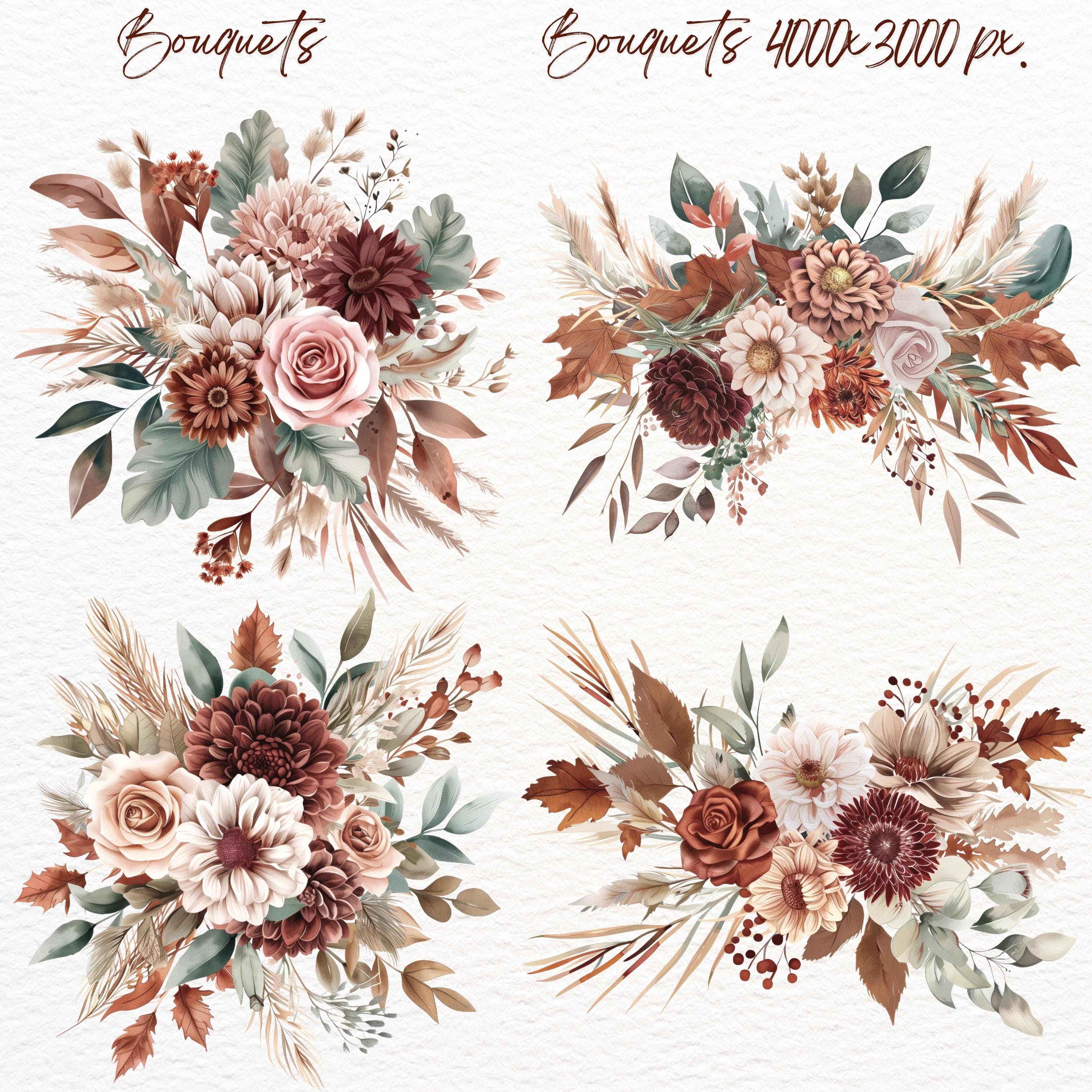 Watercolor Autumn Florals Clipart,dried Flowers Png,terrocata Floral ...