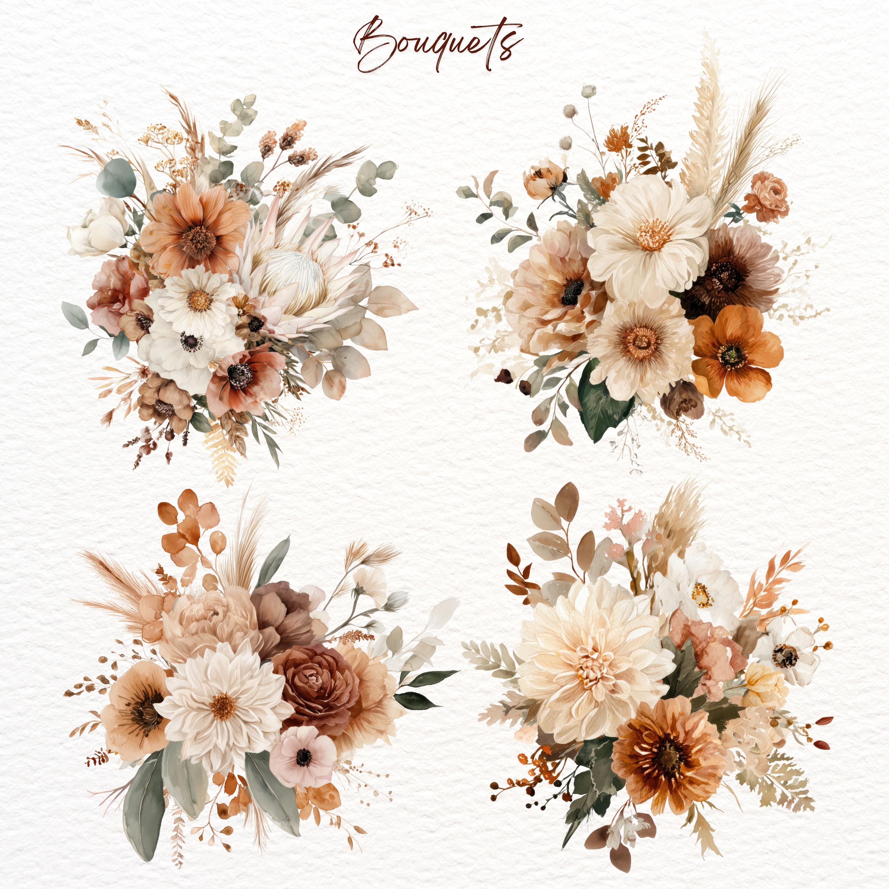 Boho Dried Flowers Clipart,autumn Flowers Clipart,dried Wild Flowers ...