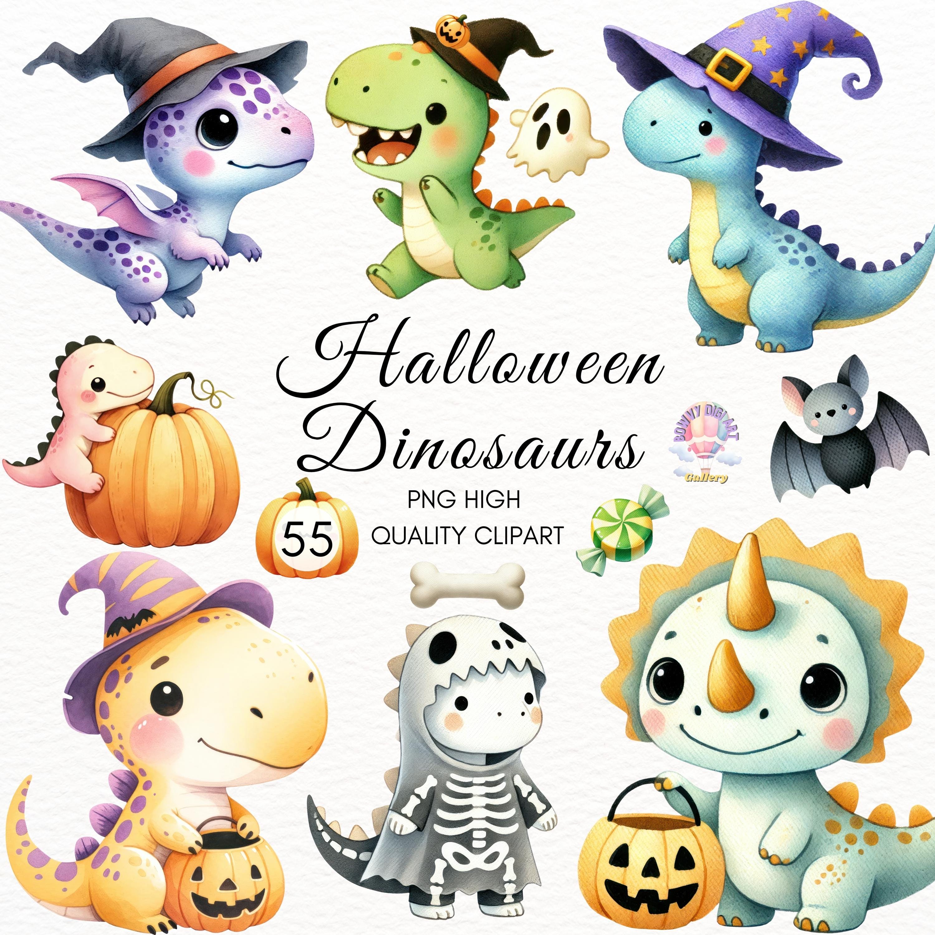 Watercolor Dinosaur Clipart,halloween Dinosaurs Clipart,spooky Dinos ...