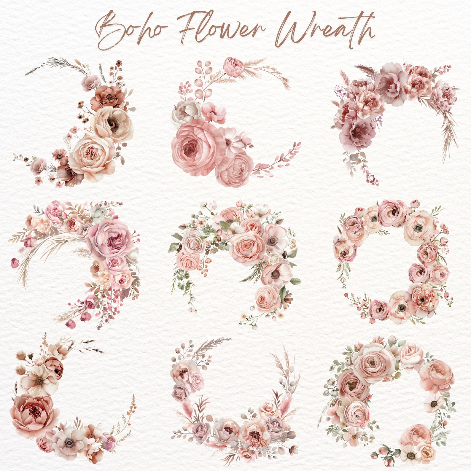 Watercolor Boho Flower,dried Plants Clipart,wild Floral Clipart,wedding ...