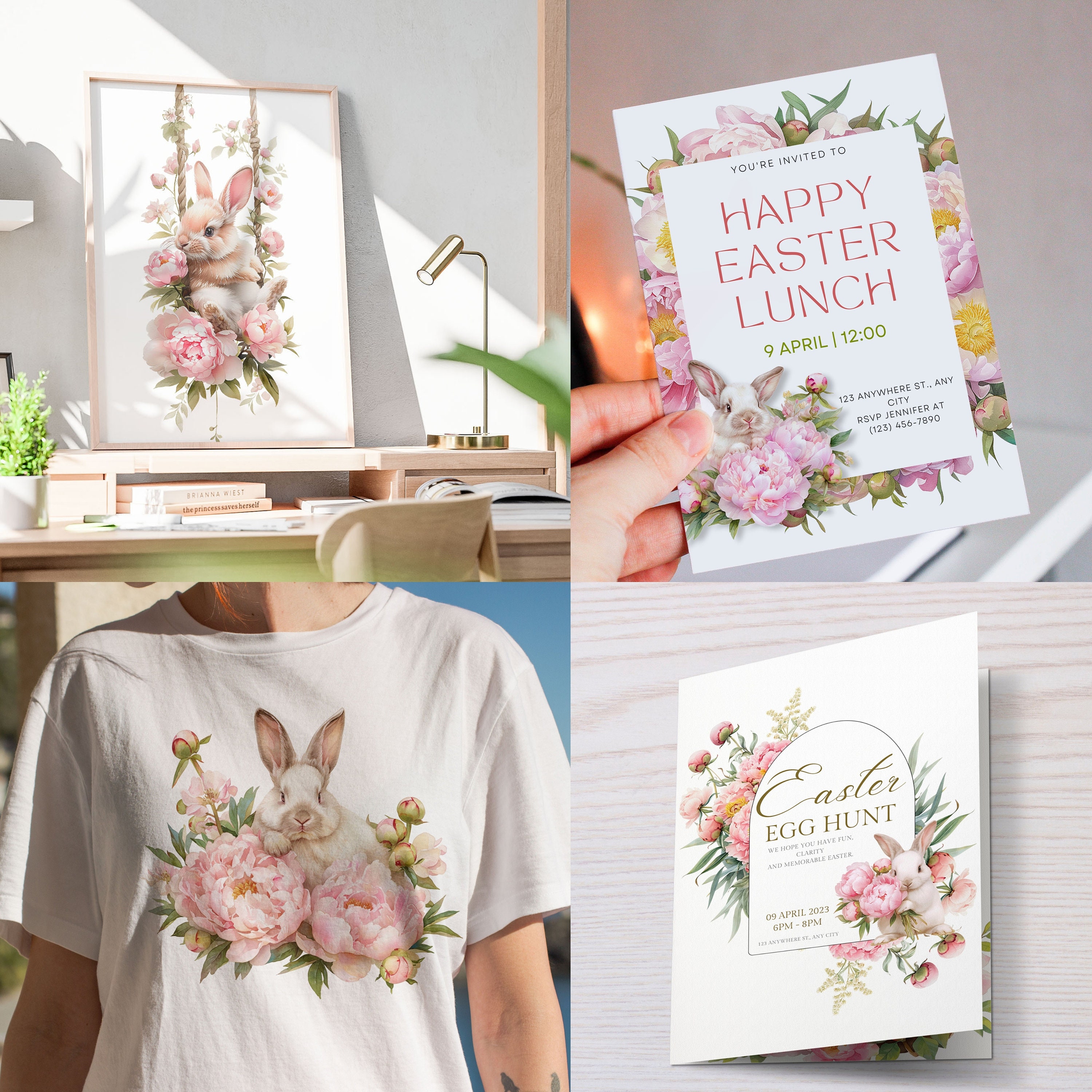 Floral Bunny Clipart,bunnies Clipart,easter Clipart,floral Clipart ...