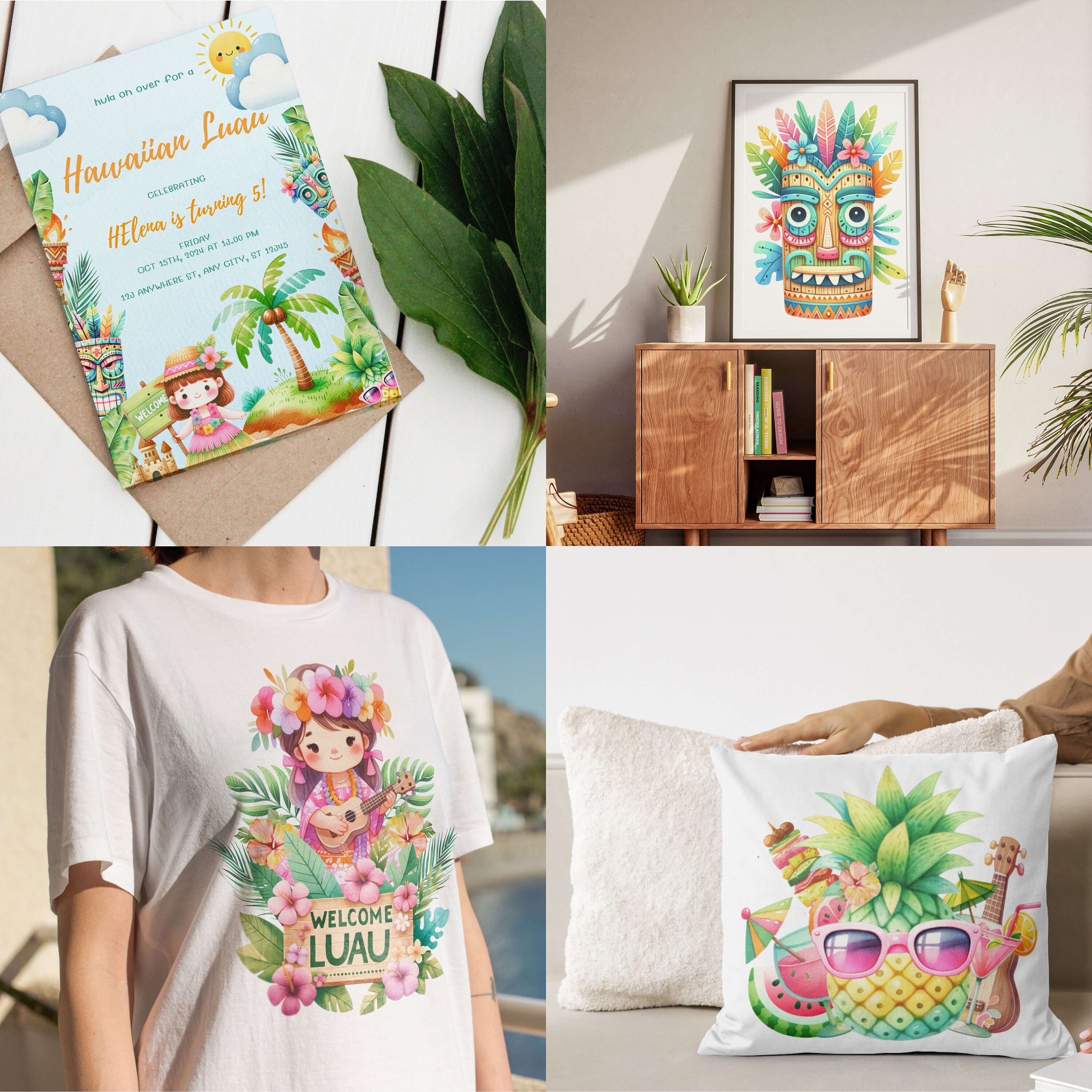 Hawaii Clipart,hawaii & Luau Clipart,luau Clipart,tiki Clipart, Summer ...