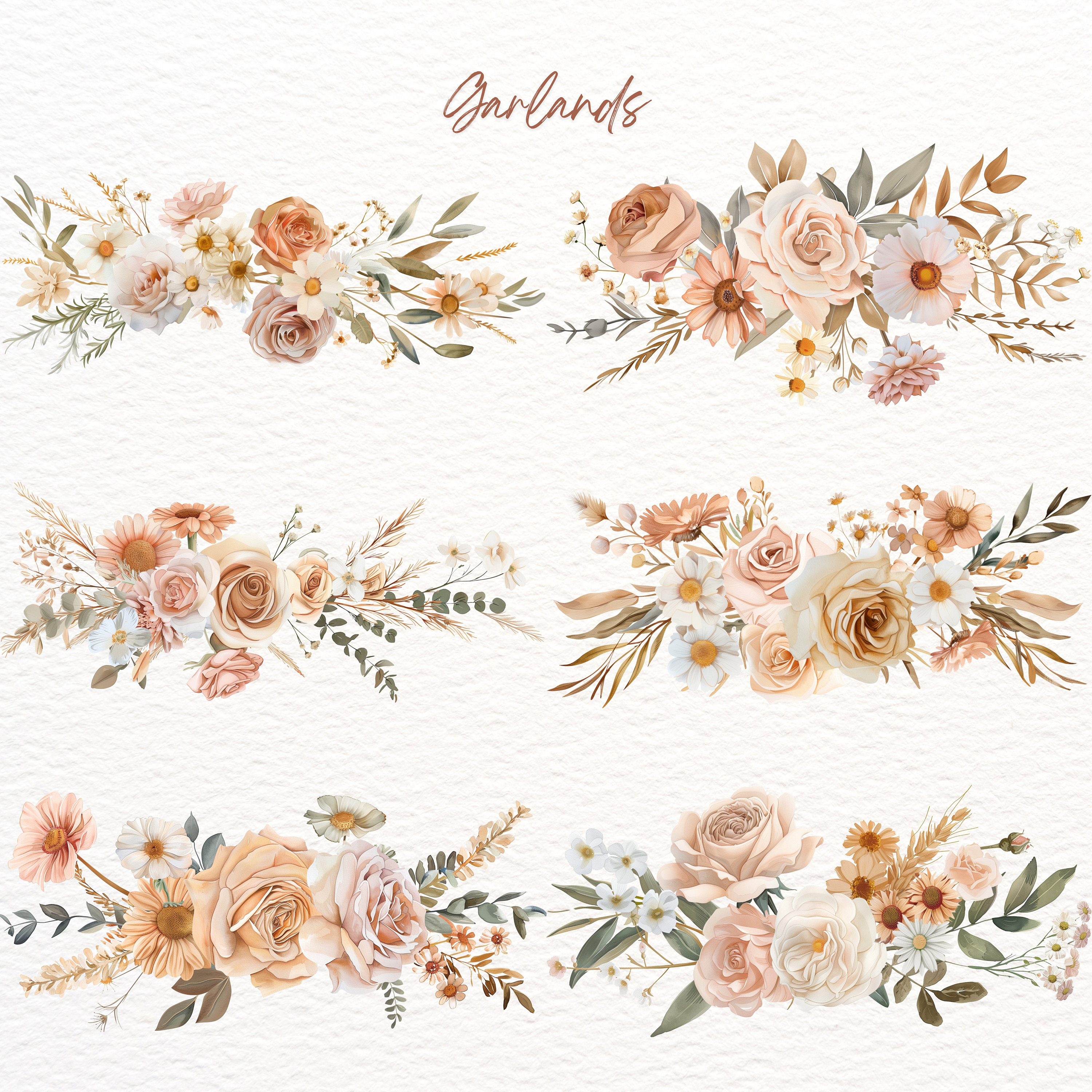 Neutral Watercolor Flowers Clipart,bohemian Flowers,terracotta Boho ...