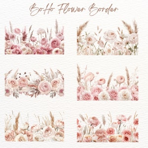 Watercolor Boho Flower,dried Plants Clipart,wild Floral Clipart,wedding ...