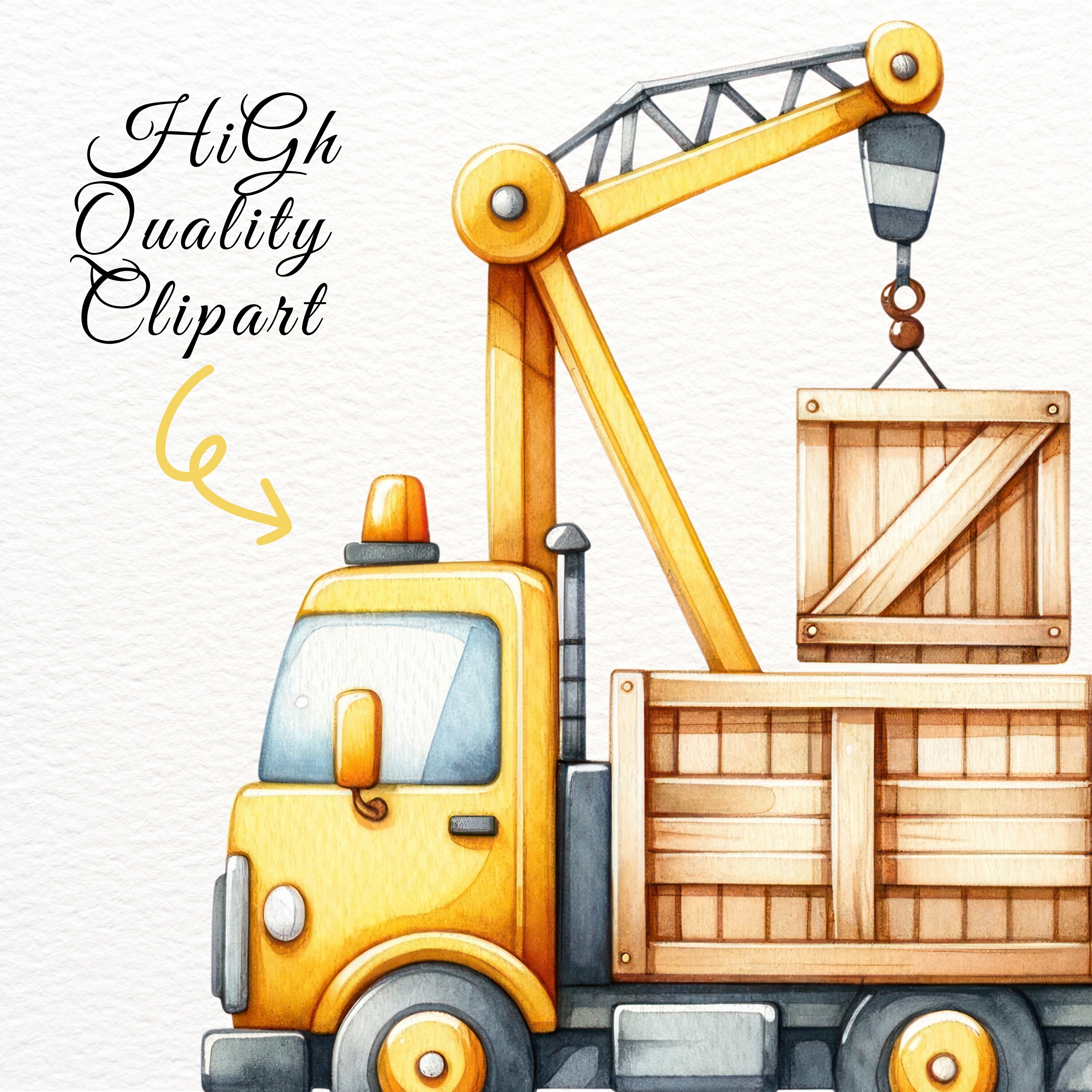 Watercolor Construction Vehicle Clipart: Birthday Party Decor (digital ...