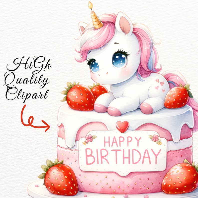 Cute Unicorn Birthday Clipart,rainbow Unicorn Clipart,unicorn Birthday ...