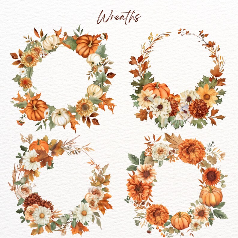 Pumpkins and Flowers,autumn Florals Clipart,pumpkin Clipart,fall Floral ...