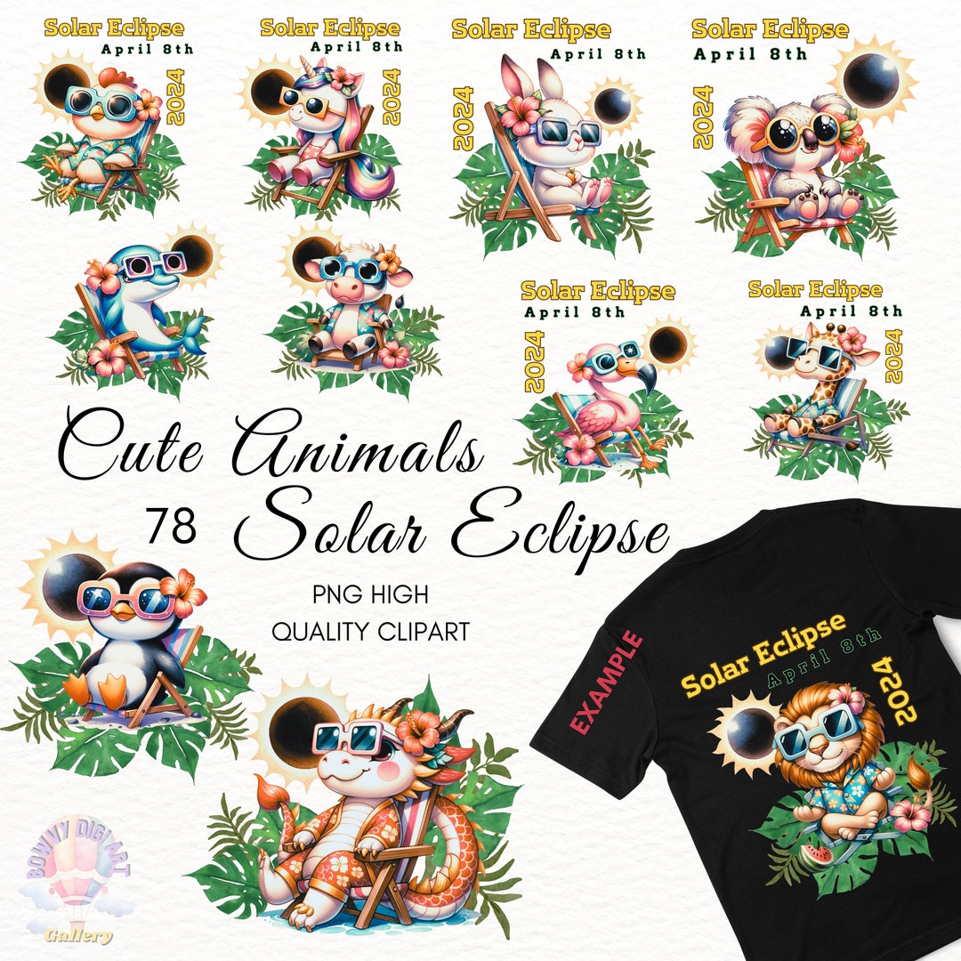 Cute Animals Solar Eclipse Bundle,solar Eclipse Png,designs Solar ...