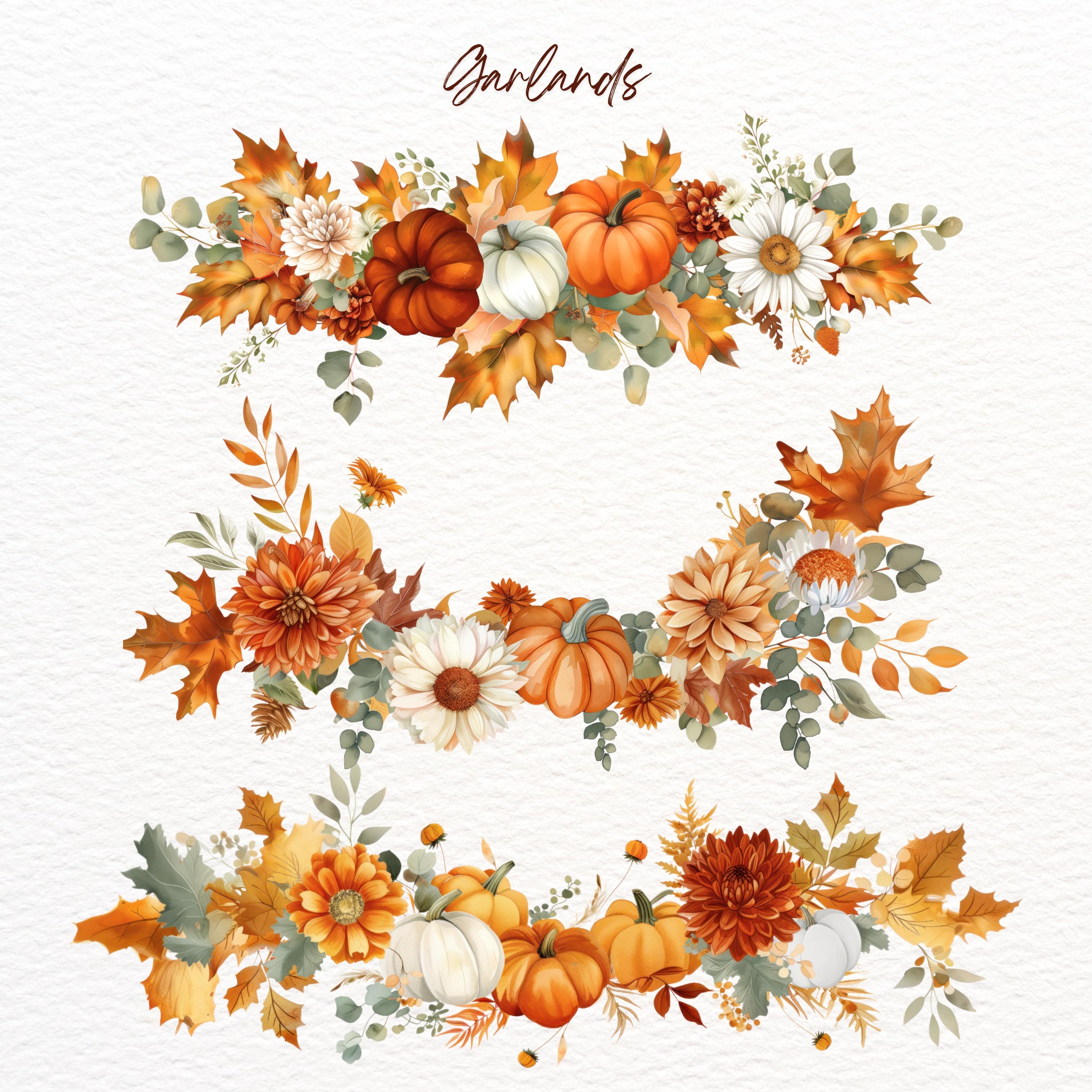 Pumpkins and Flowers,autumn Florals Clipart,pumpkin Clipart,fall Floral ...