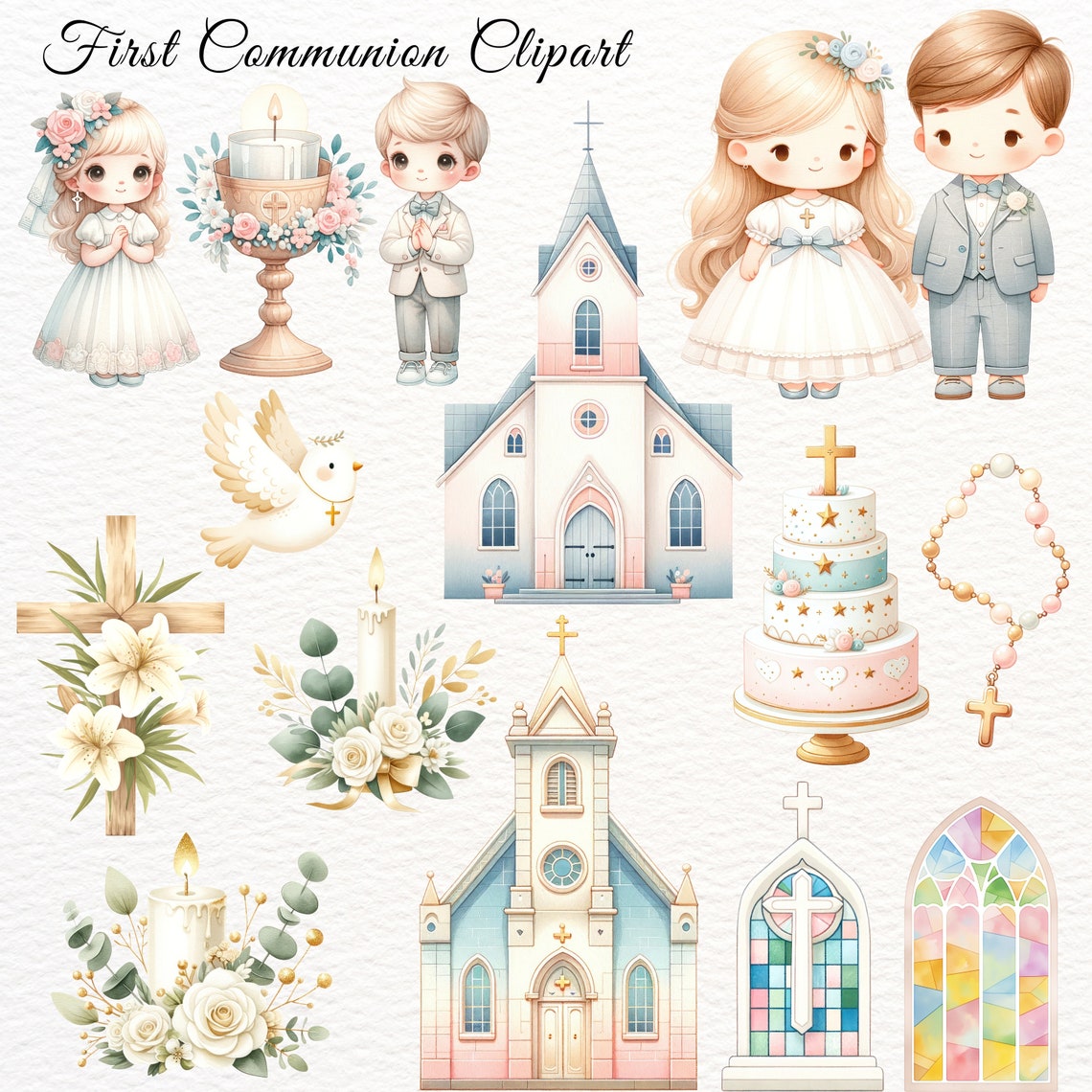 First Communion Clipart: Watercolor Christian PNG Images,kids Rosary ...