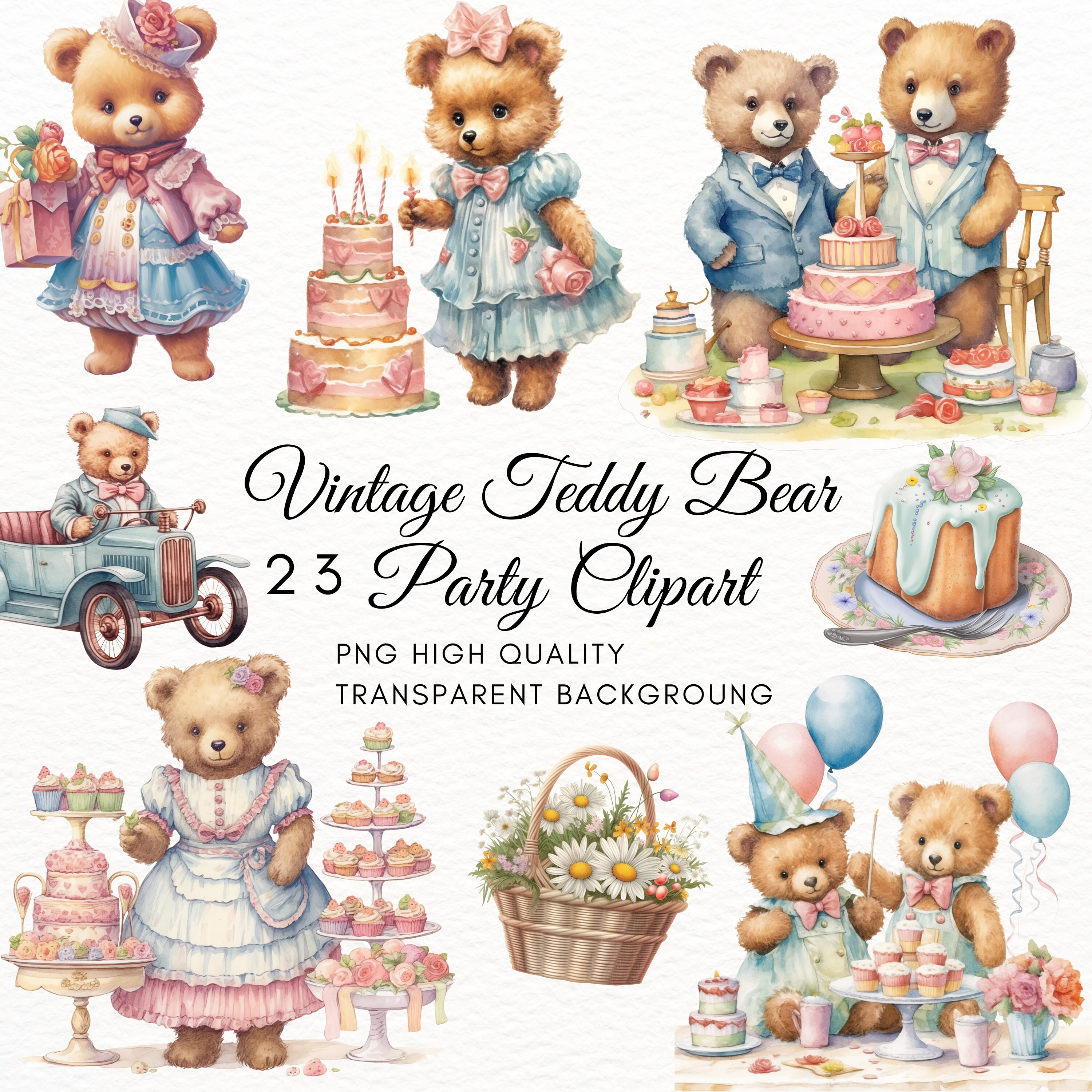 Watercolor Teddy Bear Clipart Png,vintage Teddy Bear,baby Shower ...