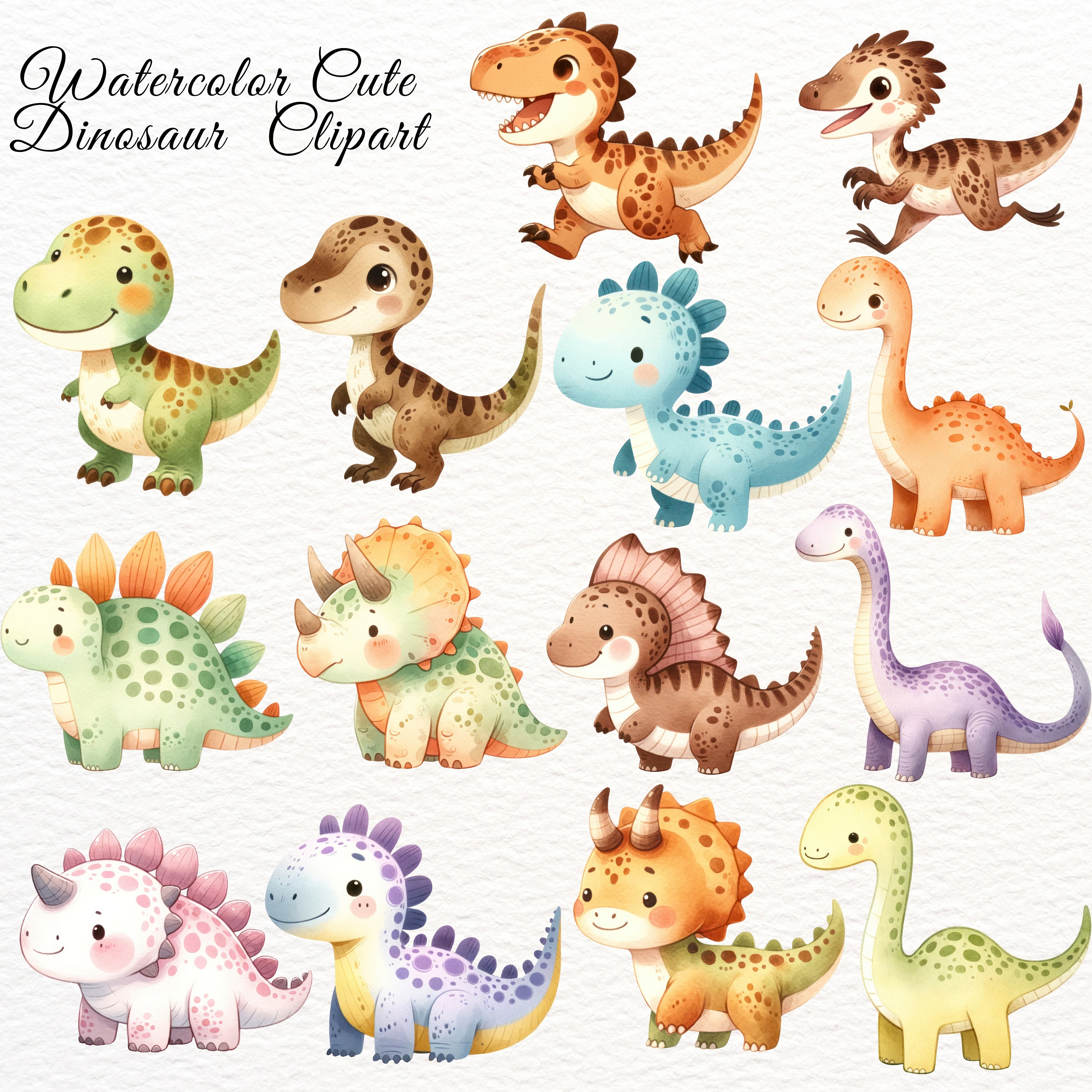 Watercolor Dinosaur Clipart,watercolor Cute Dinosaur Clipart,nursery ...