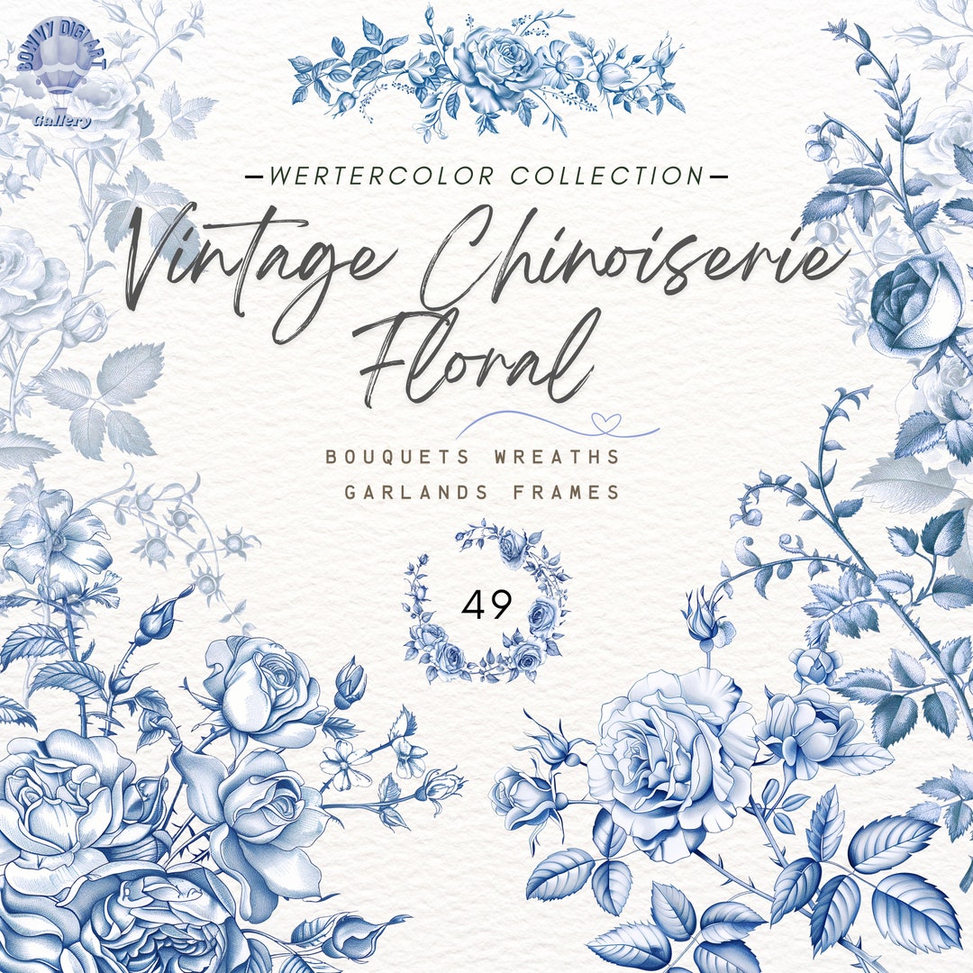 Vintage Chinoiserie Floral Clipart,flowering Classic Floral Frames ...