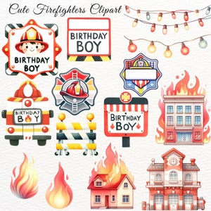 Cute Firefighters Clipart,fire Truck,watercolor Vehicles,watercolor ...