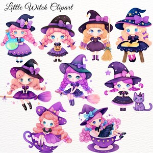 Little Witch Clipart,halloween Clipart,adorable Witchy Graphics ...