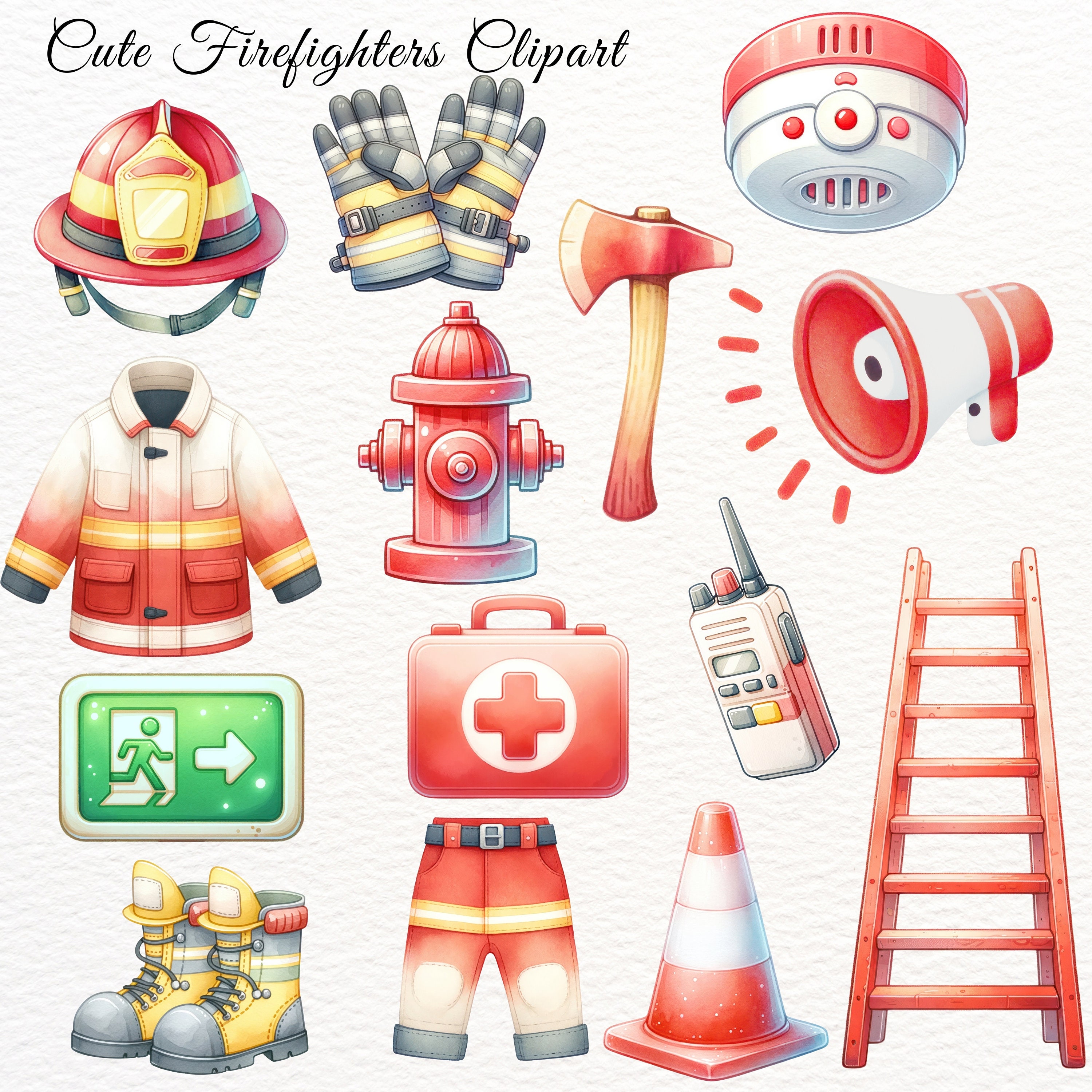 Cute Firefighters Clipart,fire Truck,watercolor Vehicles,watercolor ...