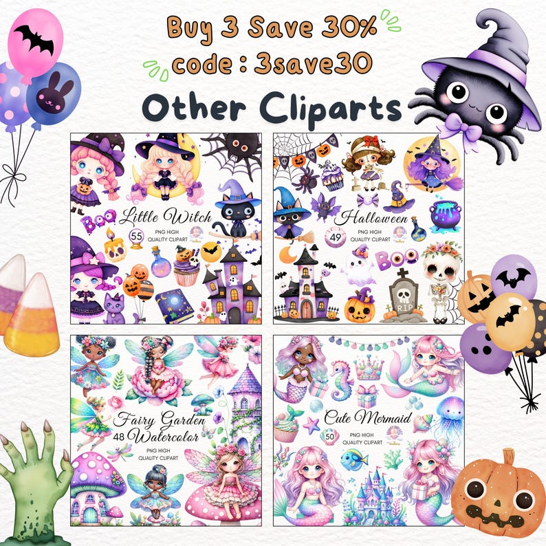Halloween Animals Clipart, Witch Kids PNG (digital Download) - Etsy