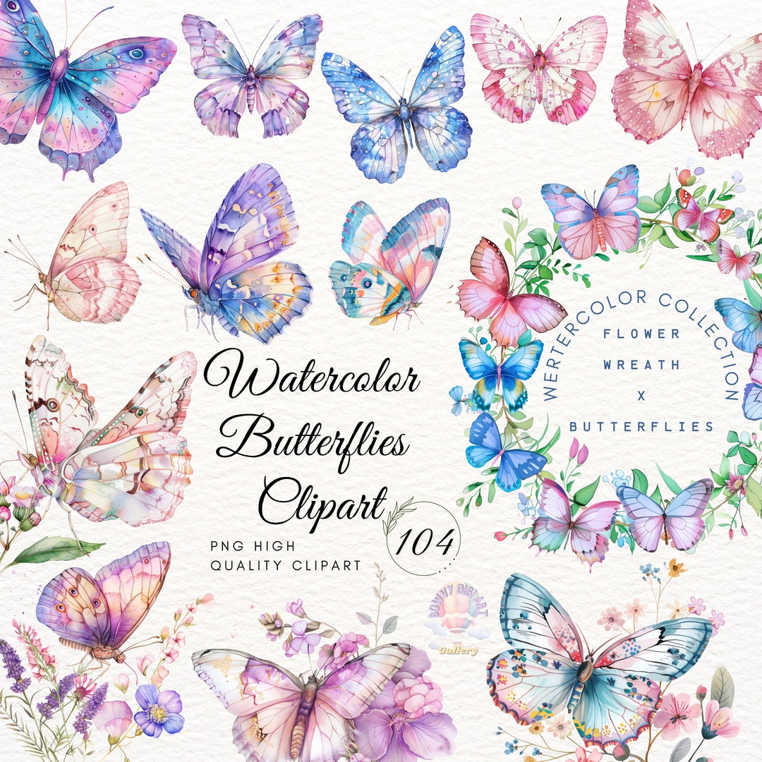 Watercolor Butterflies Clipart,watercolor Floral Clipart,wedding ...