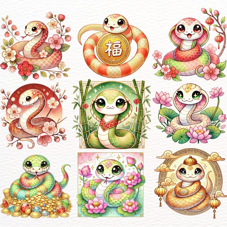 Year of the Snake Clipart: Chinese New Year PNG (50 Files) - Etsy