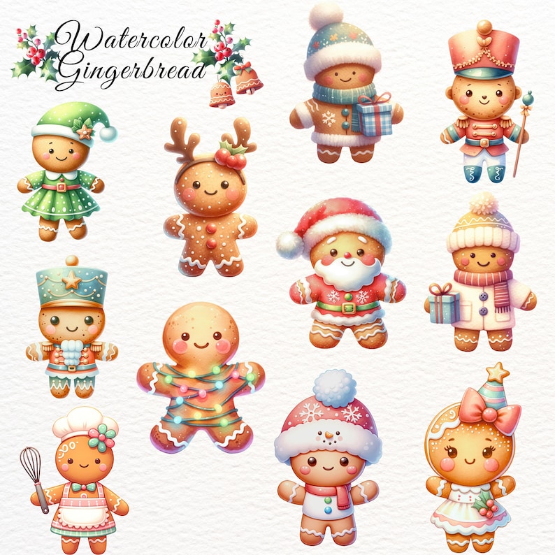 Gingerbread Christmas Clipart,watercolor Gingerbread Girl,gingerbread ...