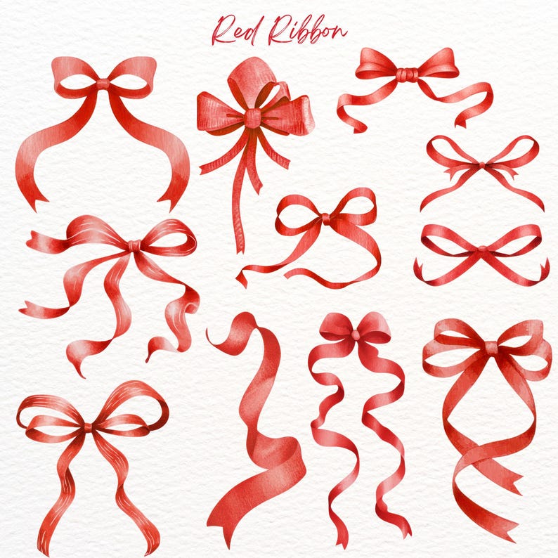 Watercolor Red Bow Clipart Bundle 40 PNG | Coquette Ribbon Bow Tie ...
