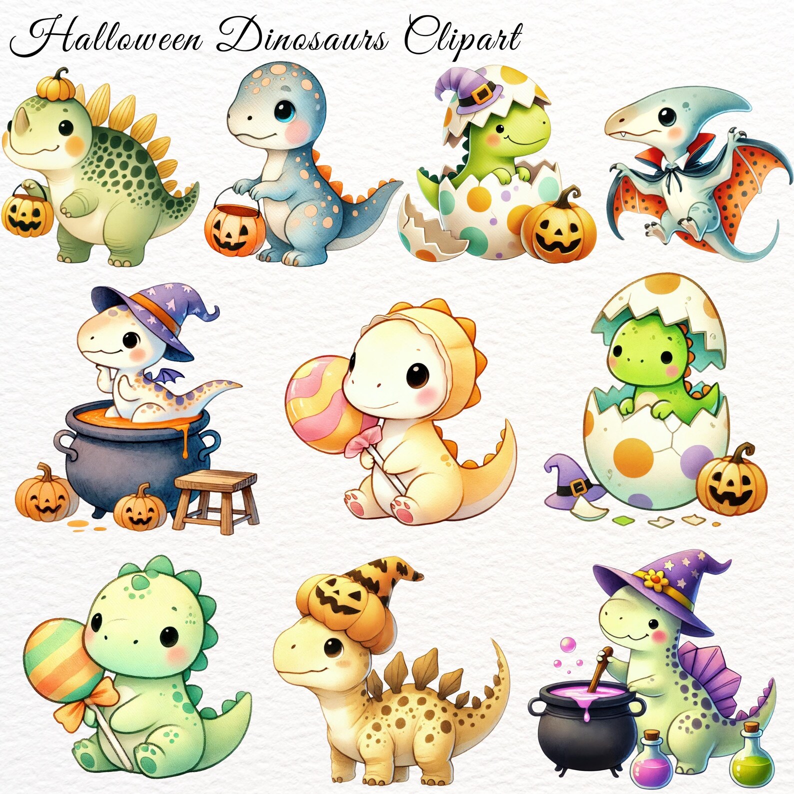 Watercolor Dinosaur Clipart,halloween Dinosaurs Clipart,spooky Dinos ...