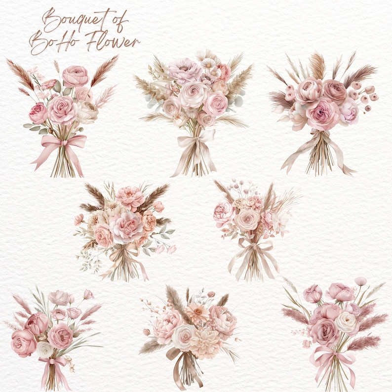 Watercolor Boho Flower,dried Plants Clipart,wild Floral Clipart,wedding ...