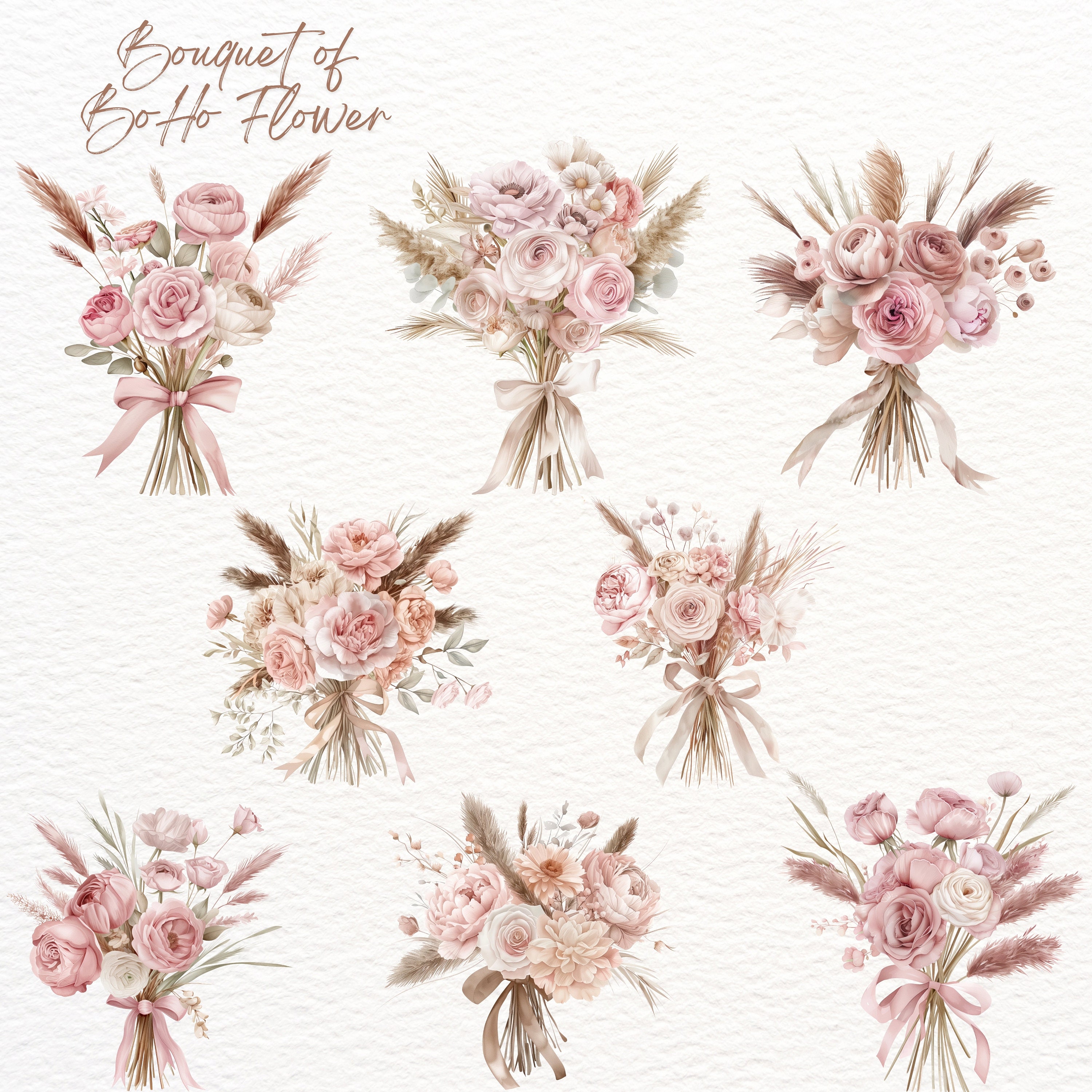 Watercolor Boho Flower,dried Plants Clipart,wild Floral Clipart,wedding ...