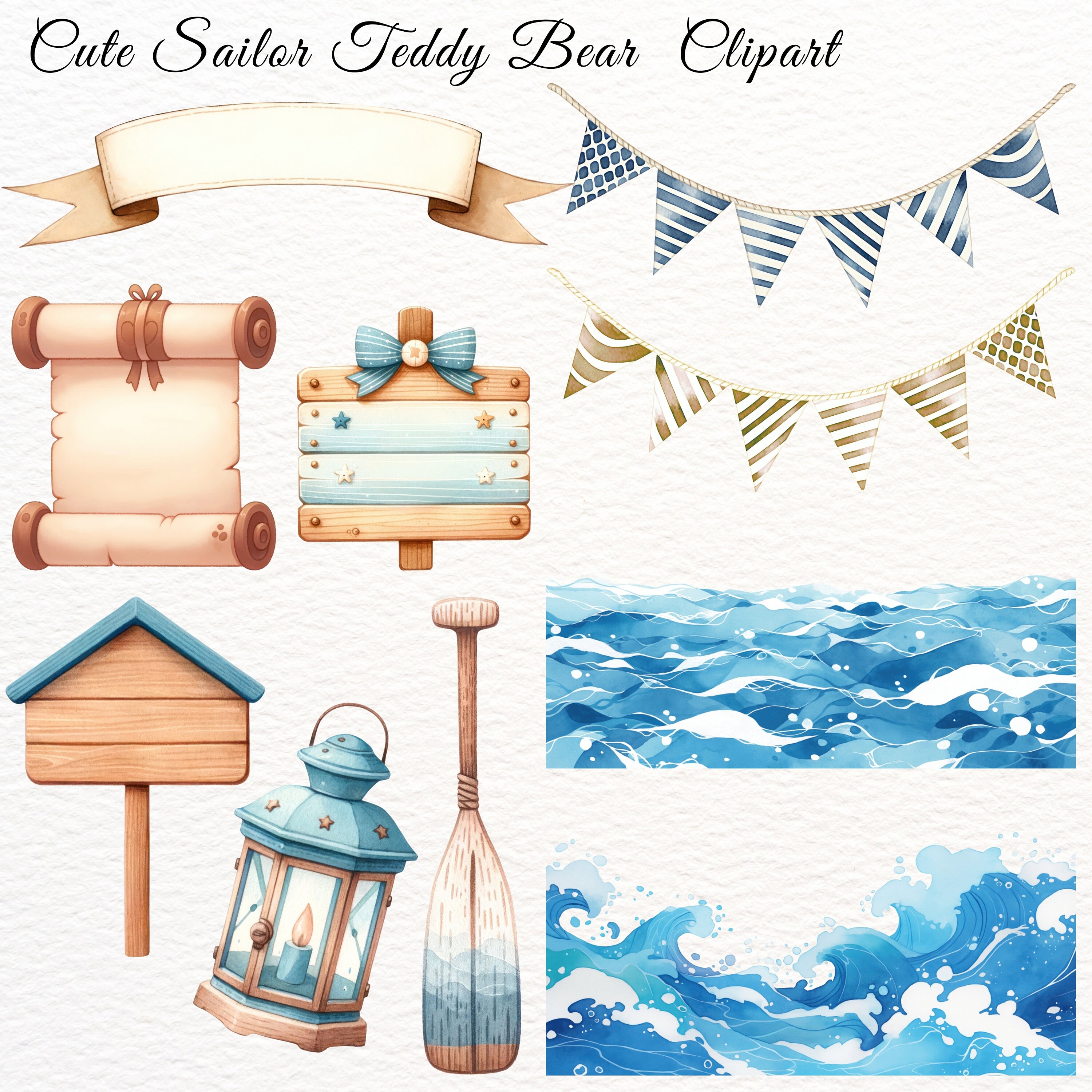 Nautical Clipart,cute Sailor Teddy Bear Clipart,watercolor Coastal ...