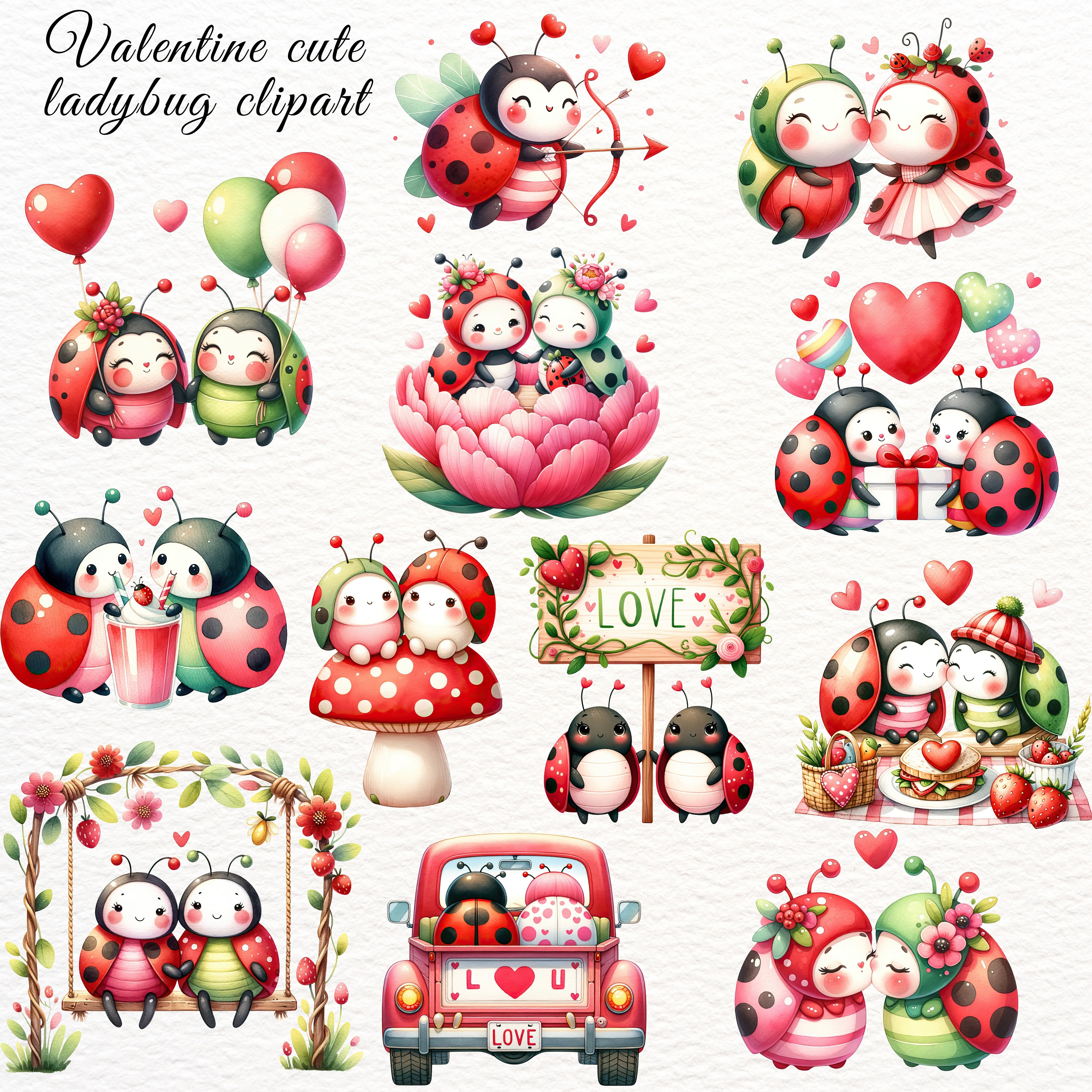 Valentine's Cute Ladybug Clipart,cute Ladybug Couple Digital Png,love ...