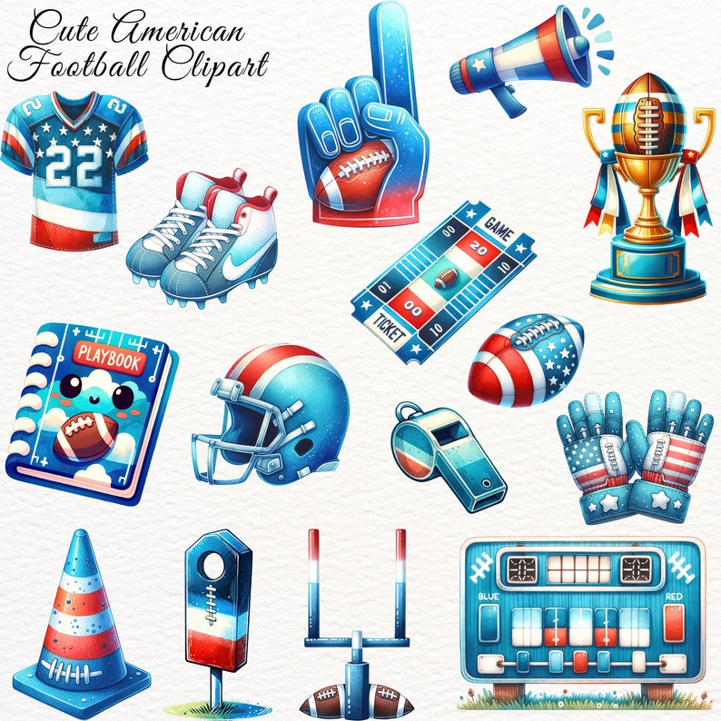 Cute American Football Clipart Set,american Football Png,cute Sport ...