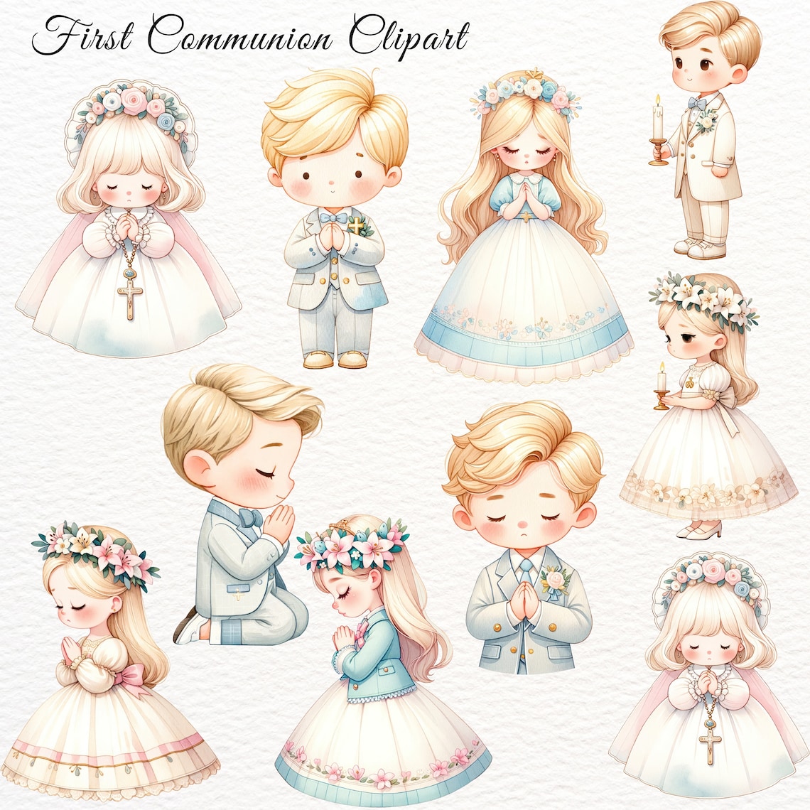 First Communion Clipart: Watercolor Christian PNG Images,kids Rosary ...