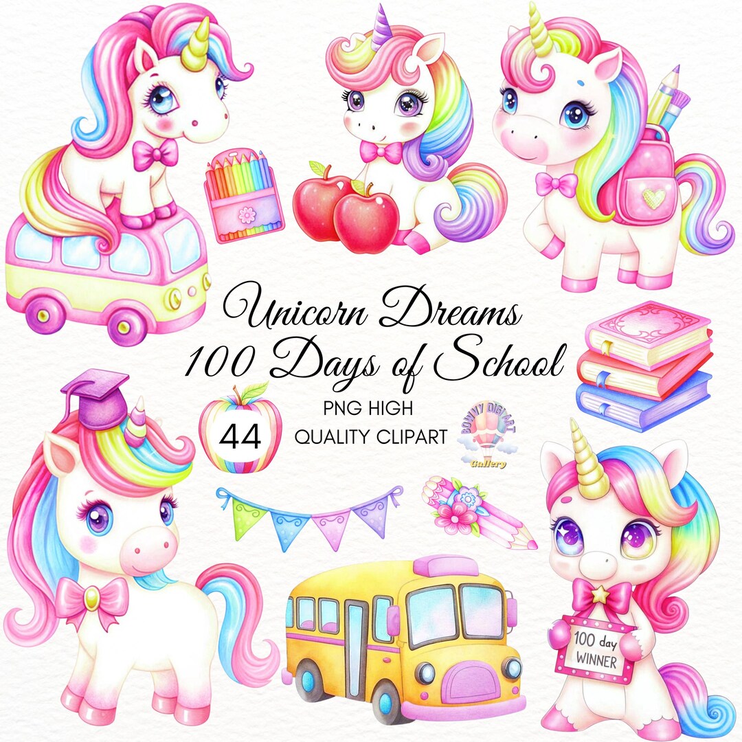 100 Days of School Clipart,unicorn Png,pastel Unicorn,school Png ...