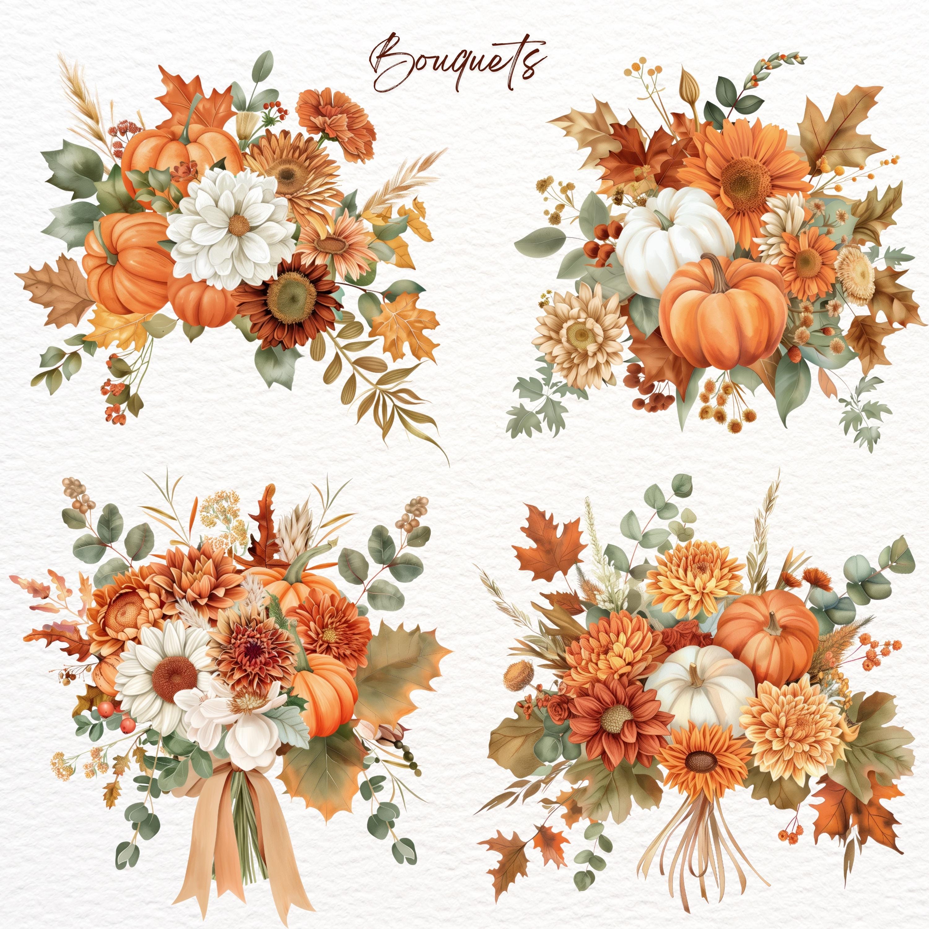 Pumpkins and Flowers,autumn Florals Clipart,pumpkin Clipart,fall Floral ...