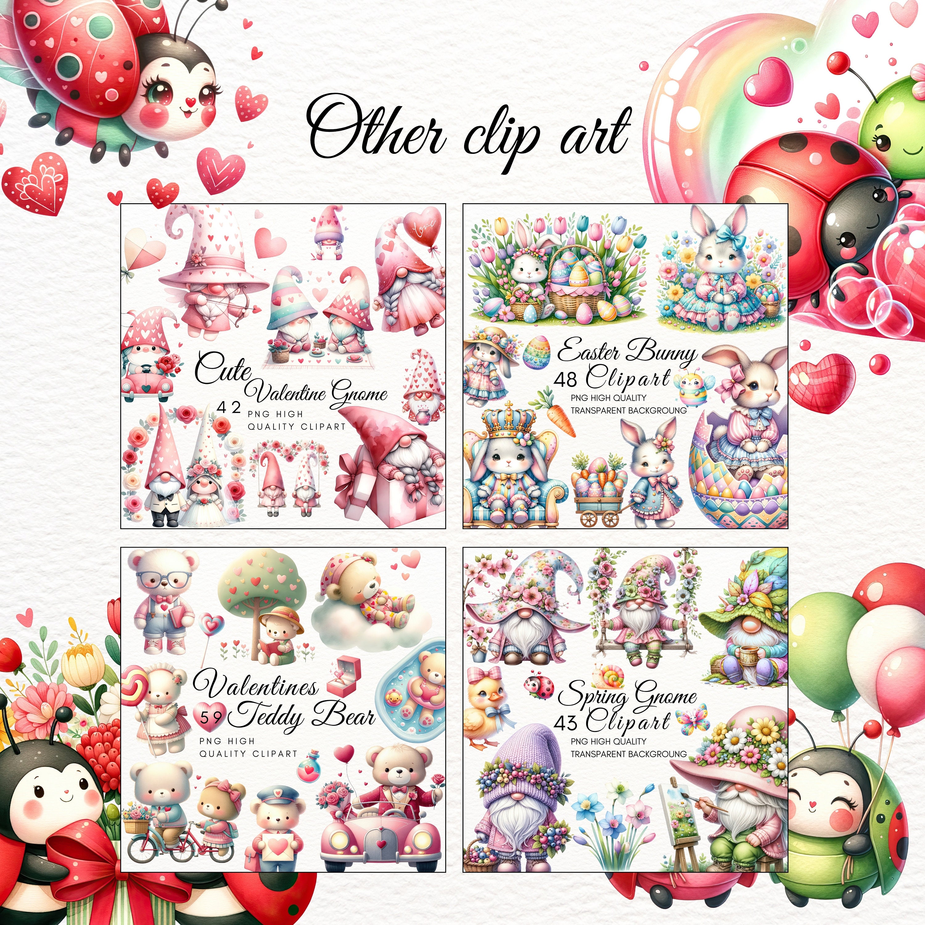 Valentine's Cute Ladybug Clipart,cute Ladybug Couple Digital Png,love ...