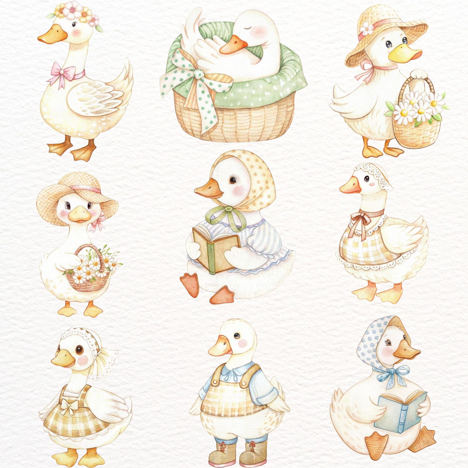 Silly Goose Clipart,spring Vintage Cottagecore,watercolor Goose Png ...