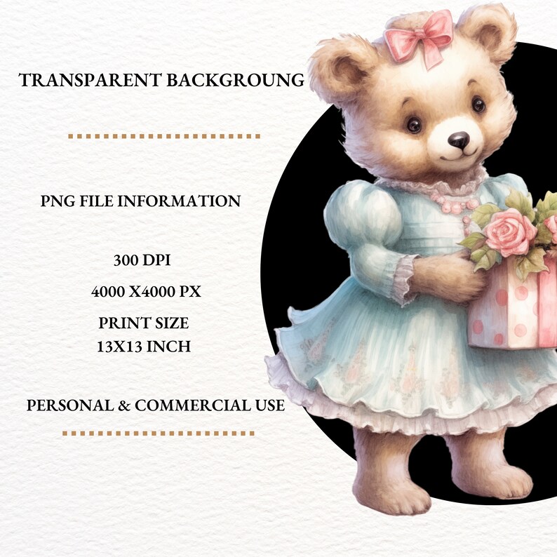 Watercolor Teddy Bear Clipart Png,vintage Teddy Bear,baby Shower ...