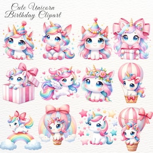 Cute Unicorn Birthday Clipart,rainbow Unicorn Clipart,unicorn Birthday ...