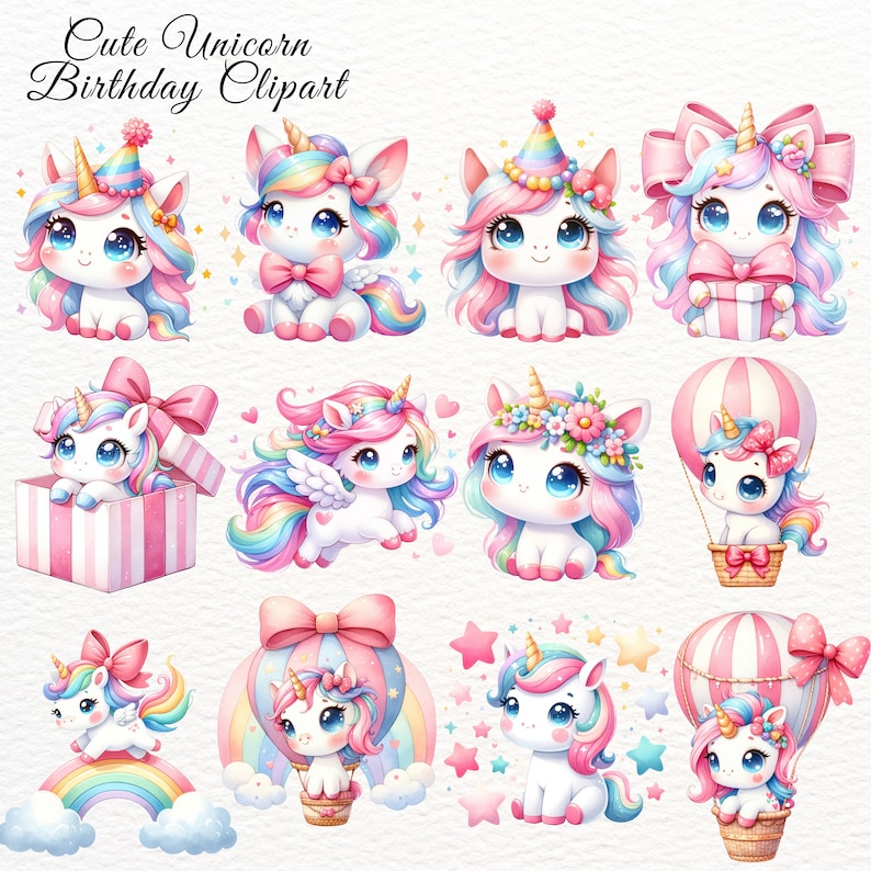 Cute Unicorn Birthday Clipart,rainbow Unicorn Clipart,unicorn Birthday ...
