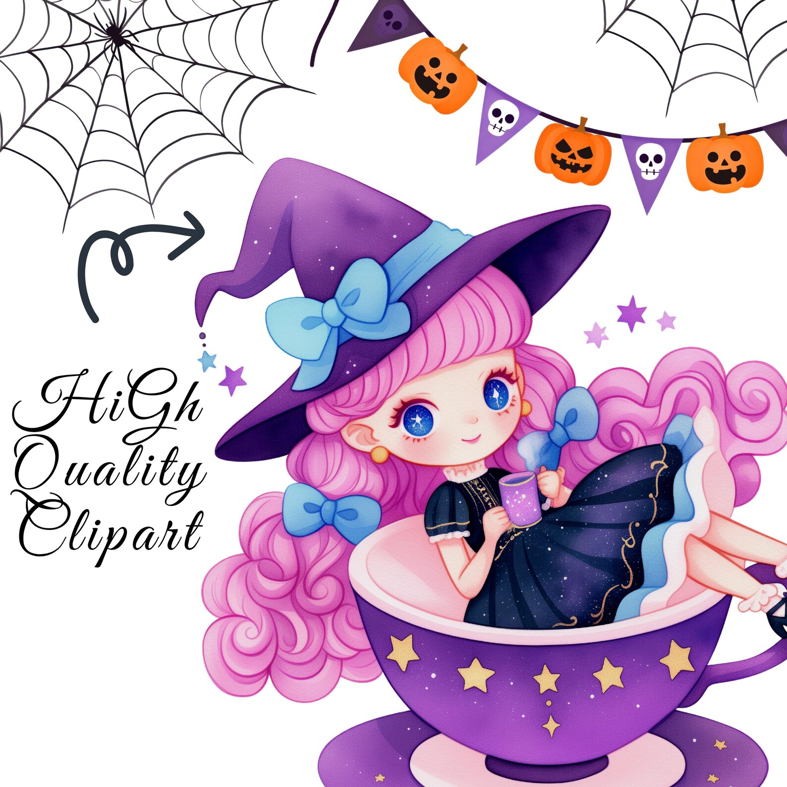 Little Witch Clipart,halloween Clipart,adorable Witchy Graphics ...